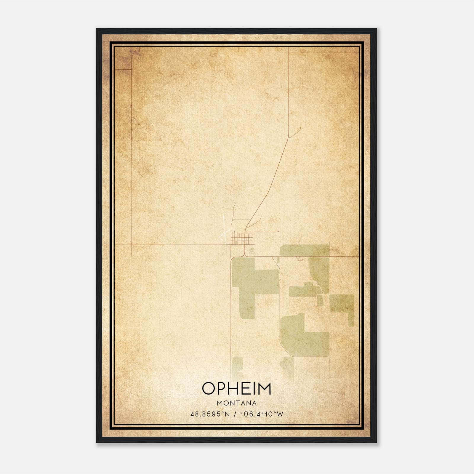 Vintage Opheim Montana Map Poster, Opheim MT City Road Wall Art Print ...