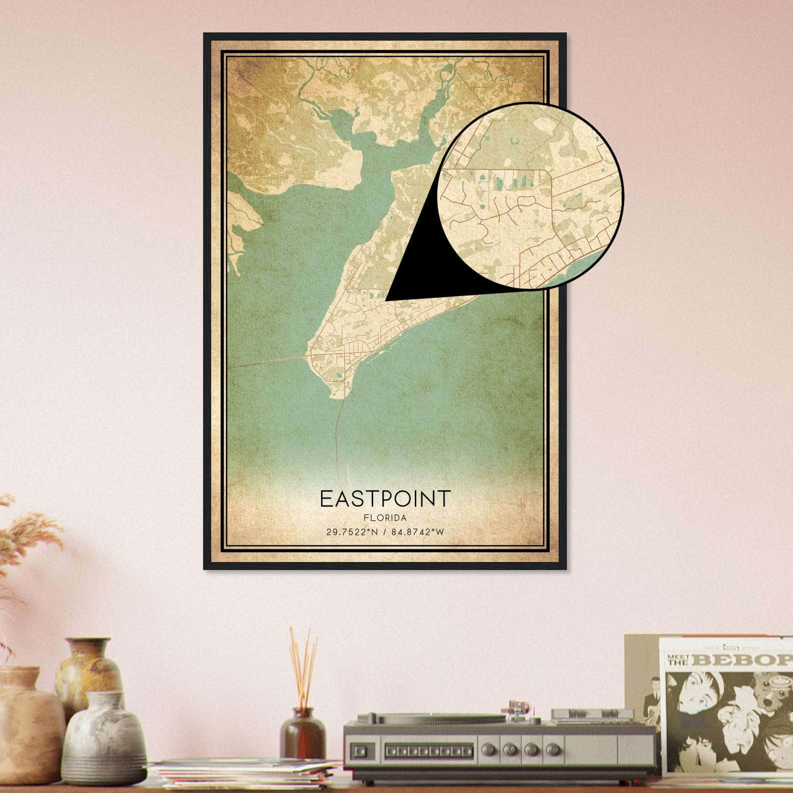 Vintage Eastpoint Florida Map Poster, Eastpoint FL City Road Wall Art ...