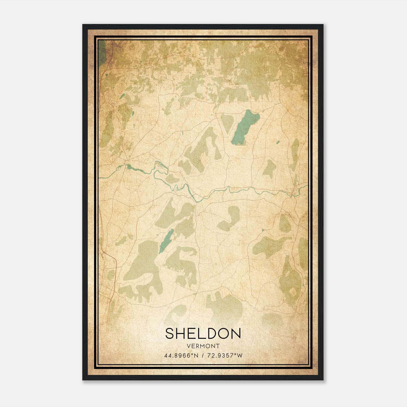Vintage Sheldon Vermont Map Poster, Sheldon VT City Road Wall Art Print ...