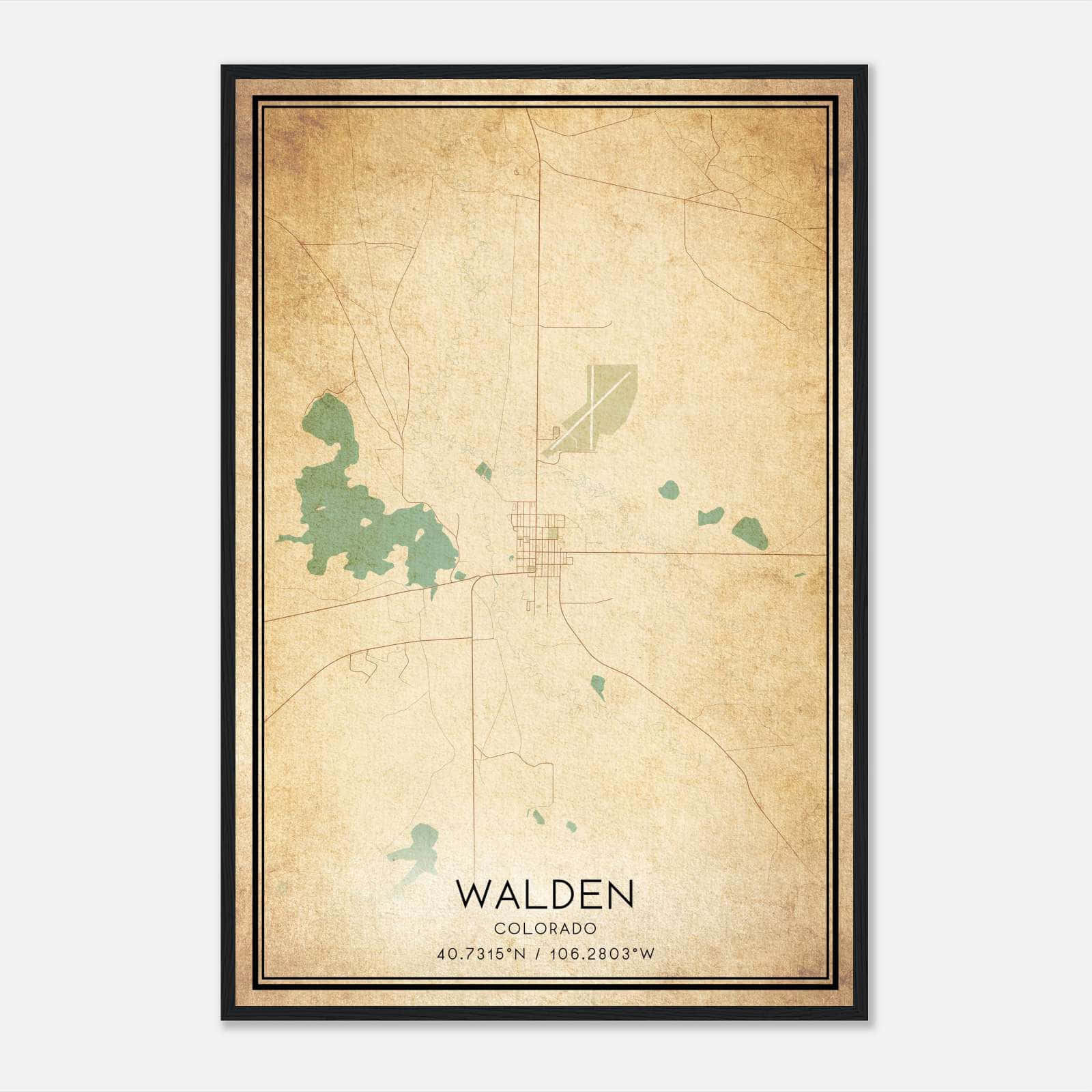 Vintage Walden Colorado Map Poster, Walden CO City Road Wall Art Print ...