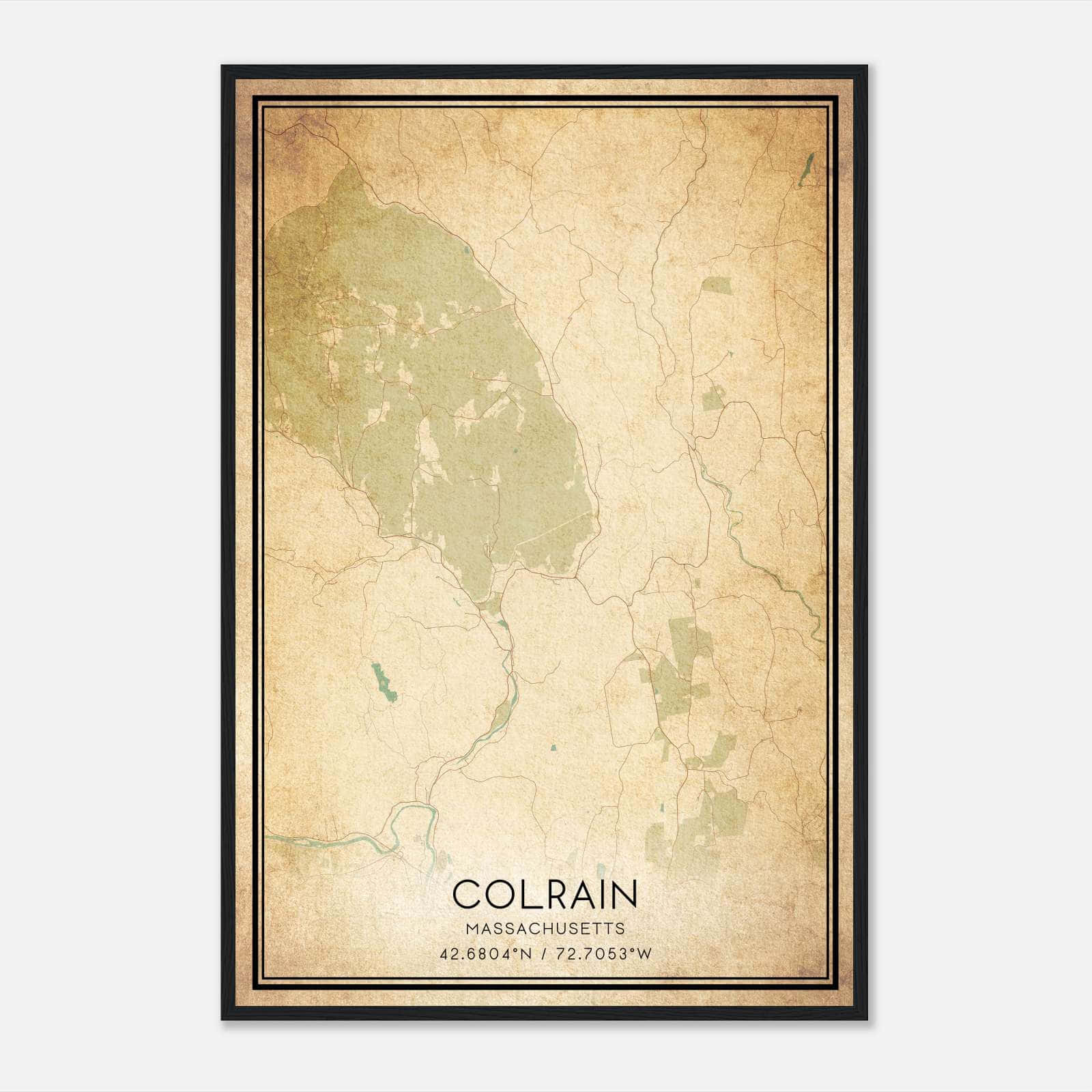 Vintage Colrain Massachusetts Map Poster, Colrain MA City Road Wall Art ...