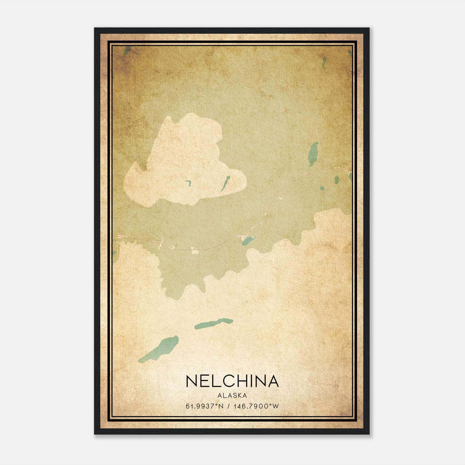 Vintage Nelchina Alaska Map Poster, Nelchina AK City Road Wall Art ...