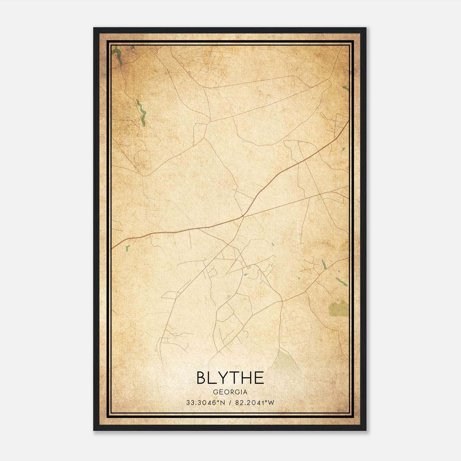 Vintage Blythe Georgia Map Poster, Blythe GA City Road Wall Art Print ...