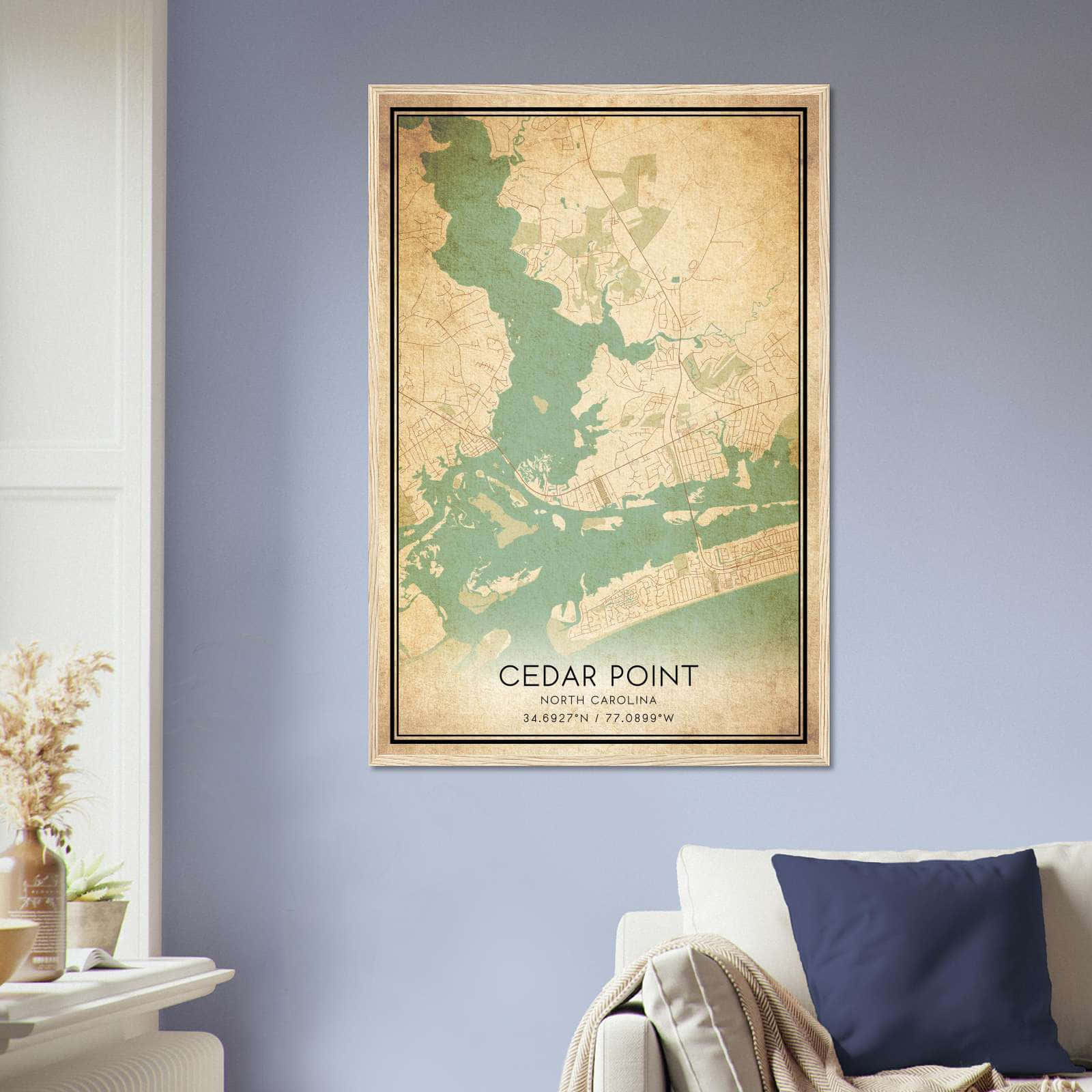 Vintage Cedar Point North Carolina Map Poster, Cedar Point NC City Road ...