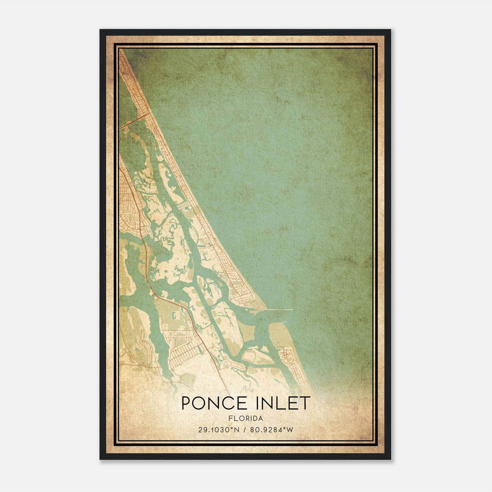 Vintage Ponce Inlet Florida Map Poster, Ponce Inlet FL City Road Wall ...