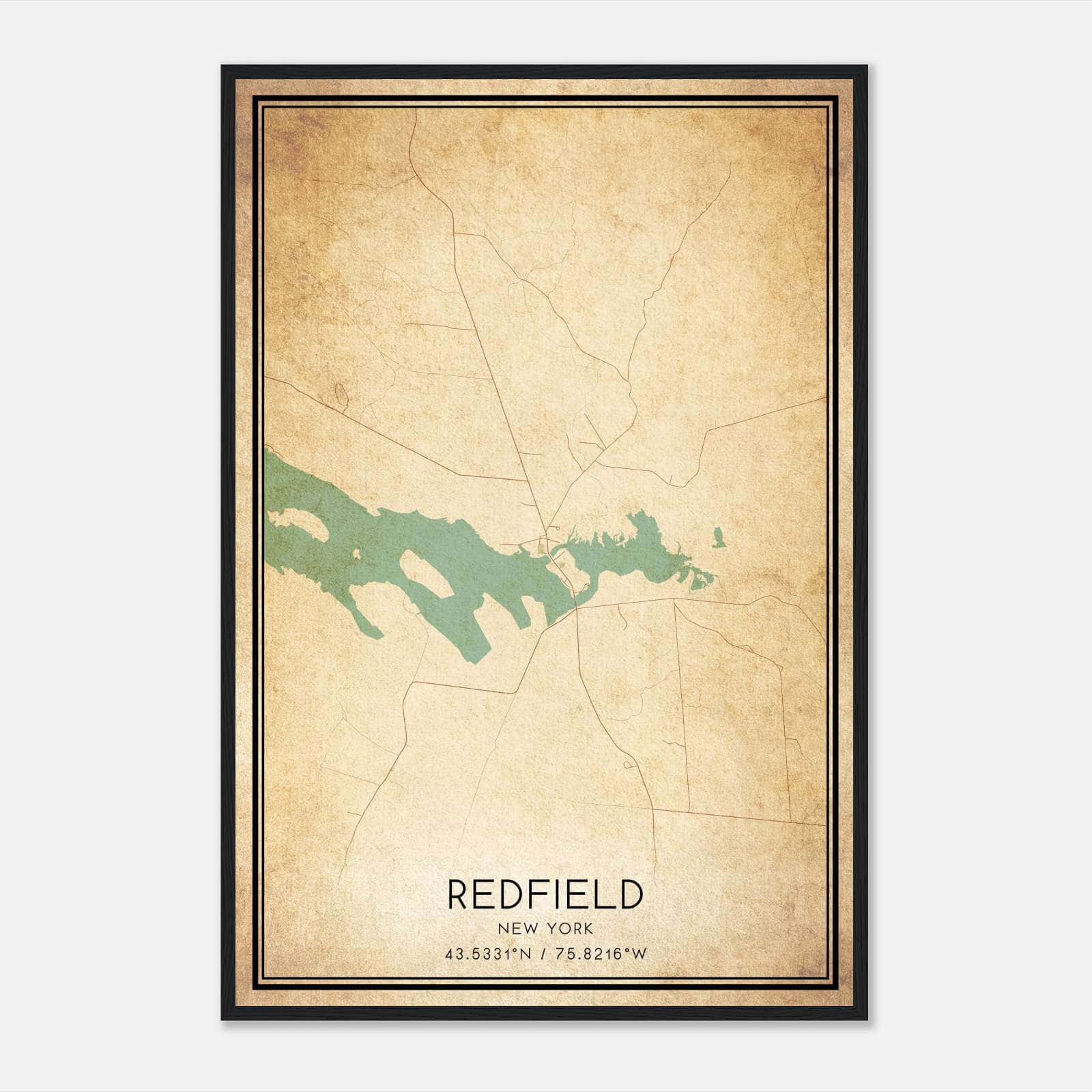 Vintage Redfield New York Map Poster, Redfield NY City Road Wall Art ...