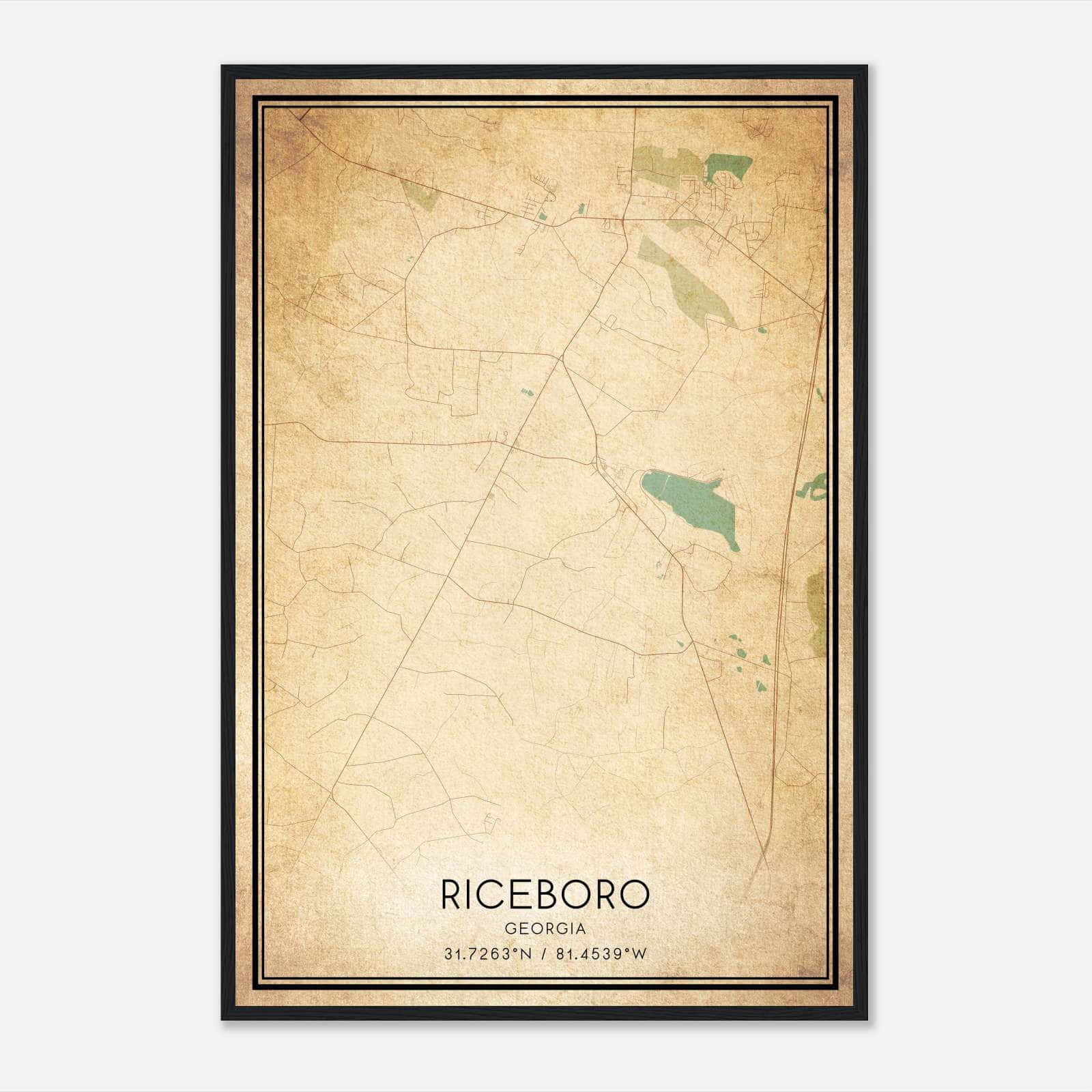 Vintage Riceboro Georgia Map Poster, Riceboro GA City Road Wall Art ...
