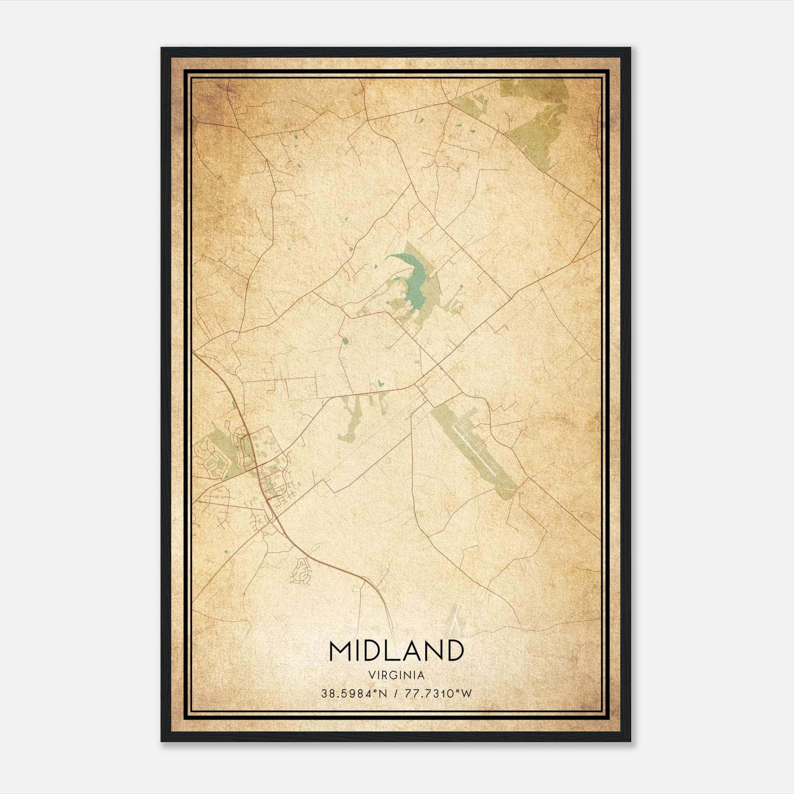 Vintage Midland Virginia Map Poster, Midland VA City Road Wall Art ...