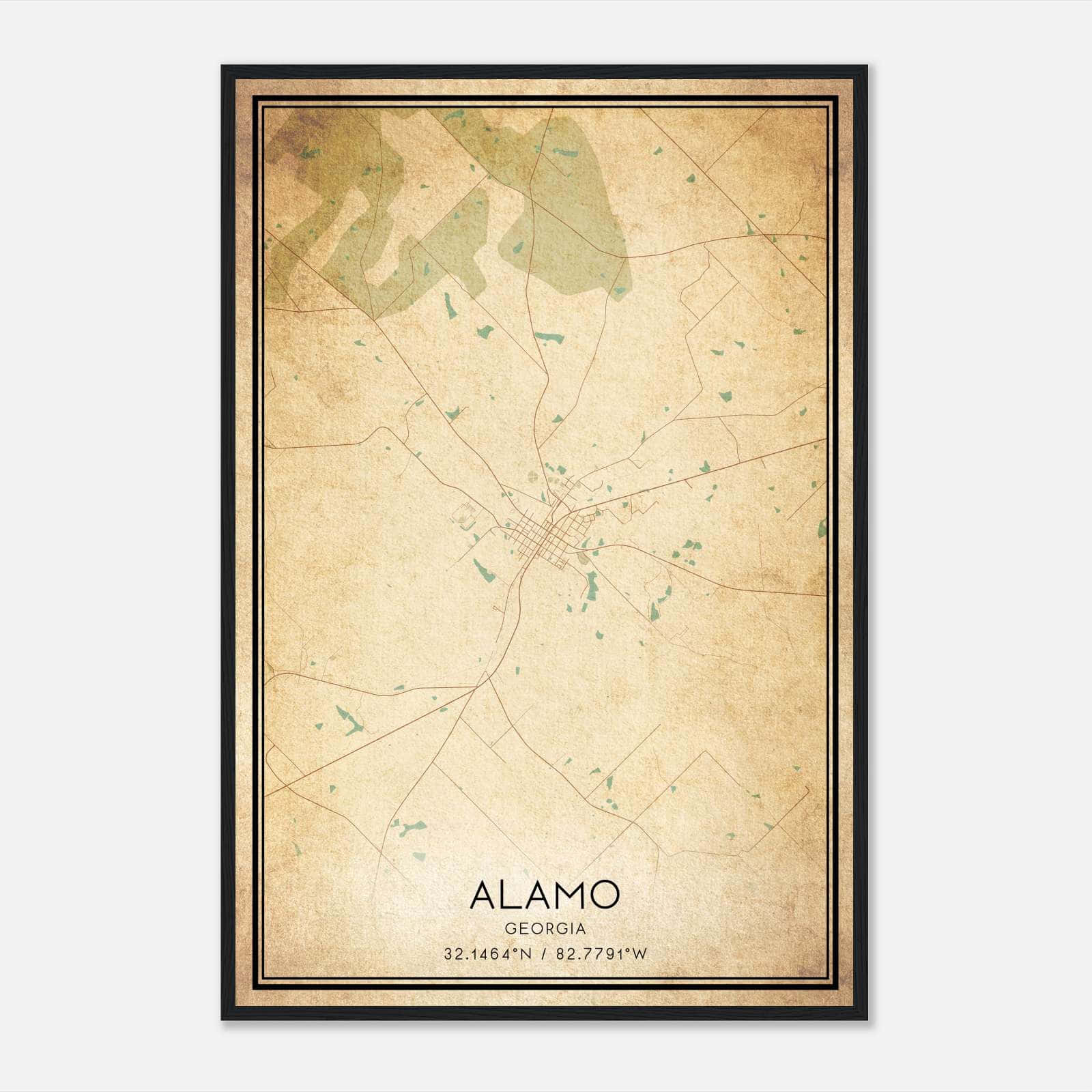 Vintage Alamo Georgia Map Poster, Alamo GA City Road Wall Art Print ...