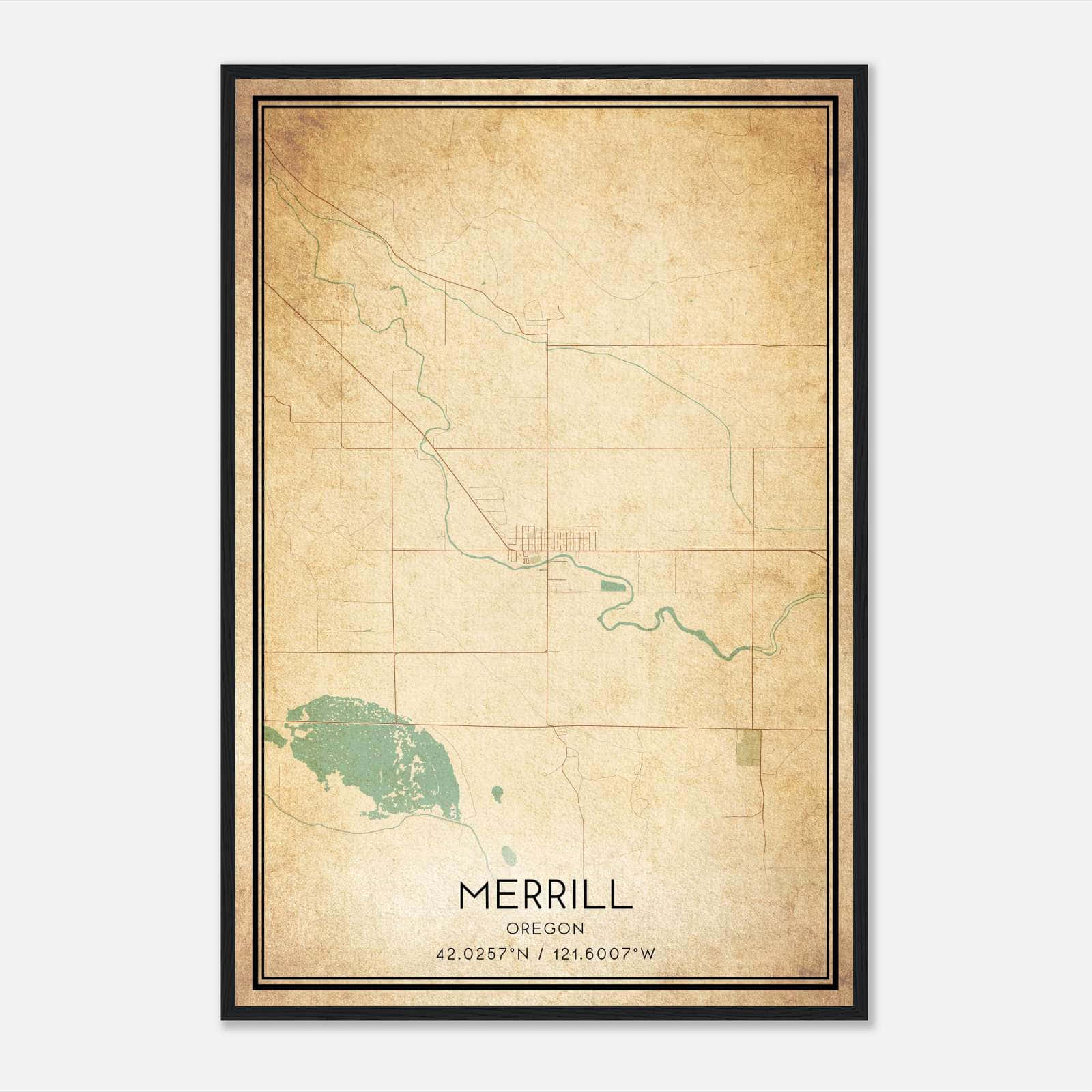 Vintage Merrill Oregon Map Poster, Merrill OR City Road Wall Art Print ...