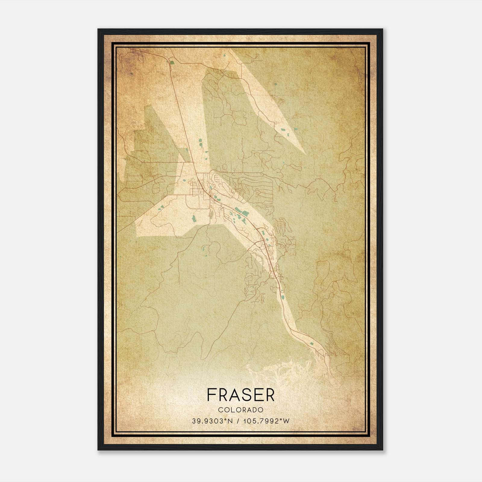Vintage Fraser Colorado Map Poster, Fraser CO City Road Wall Art Print ...
