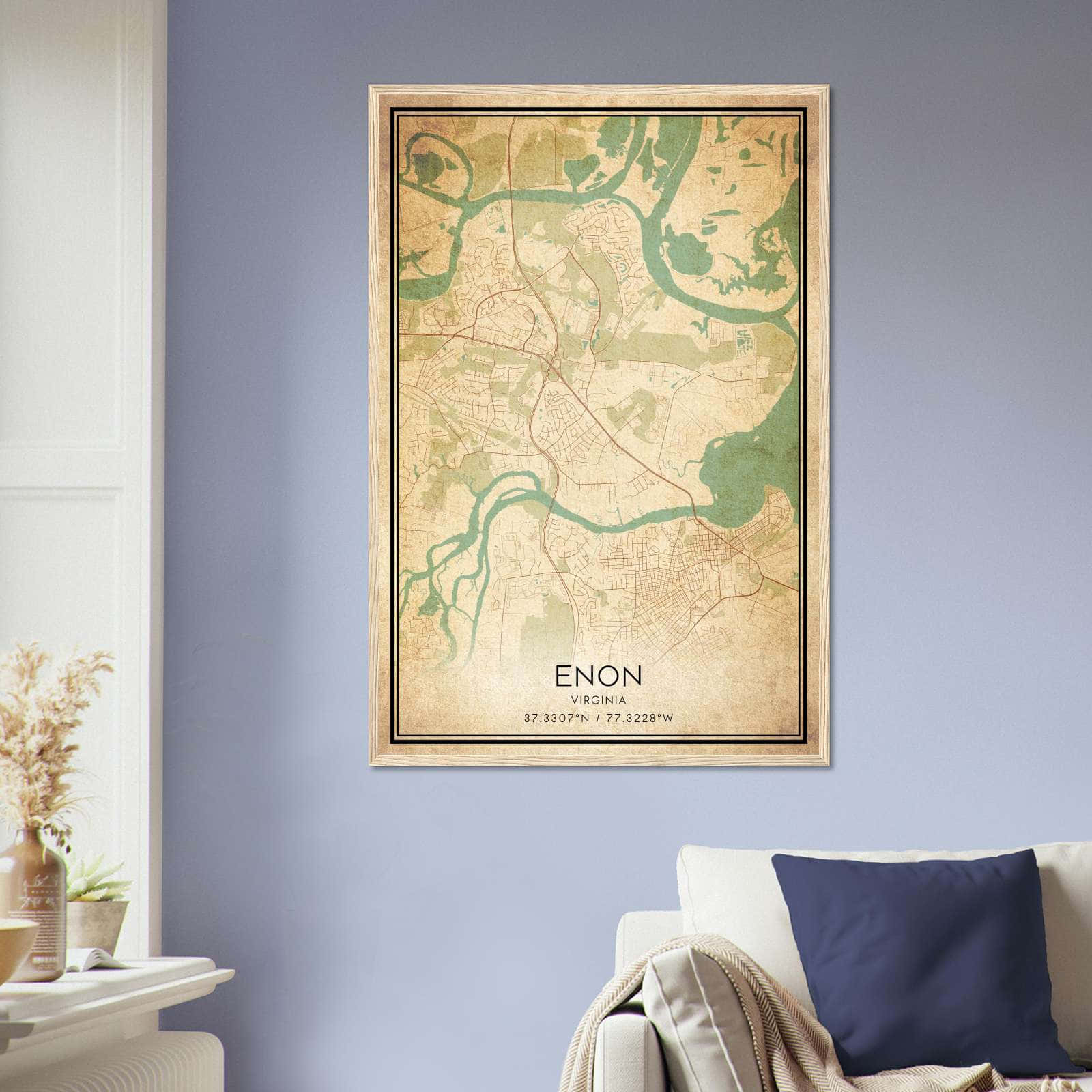 Vintage Enon Virginia Map Poster, Enon VA City Road Wall Art Print ...
