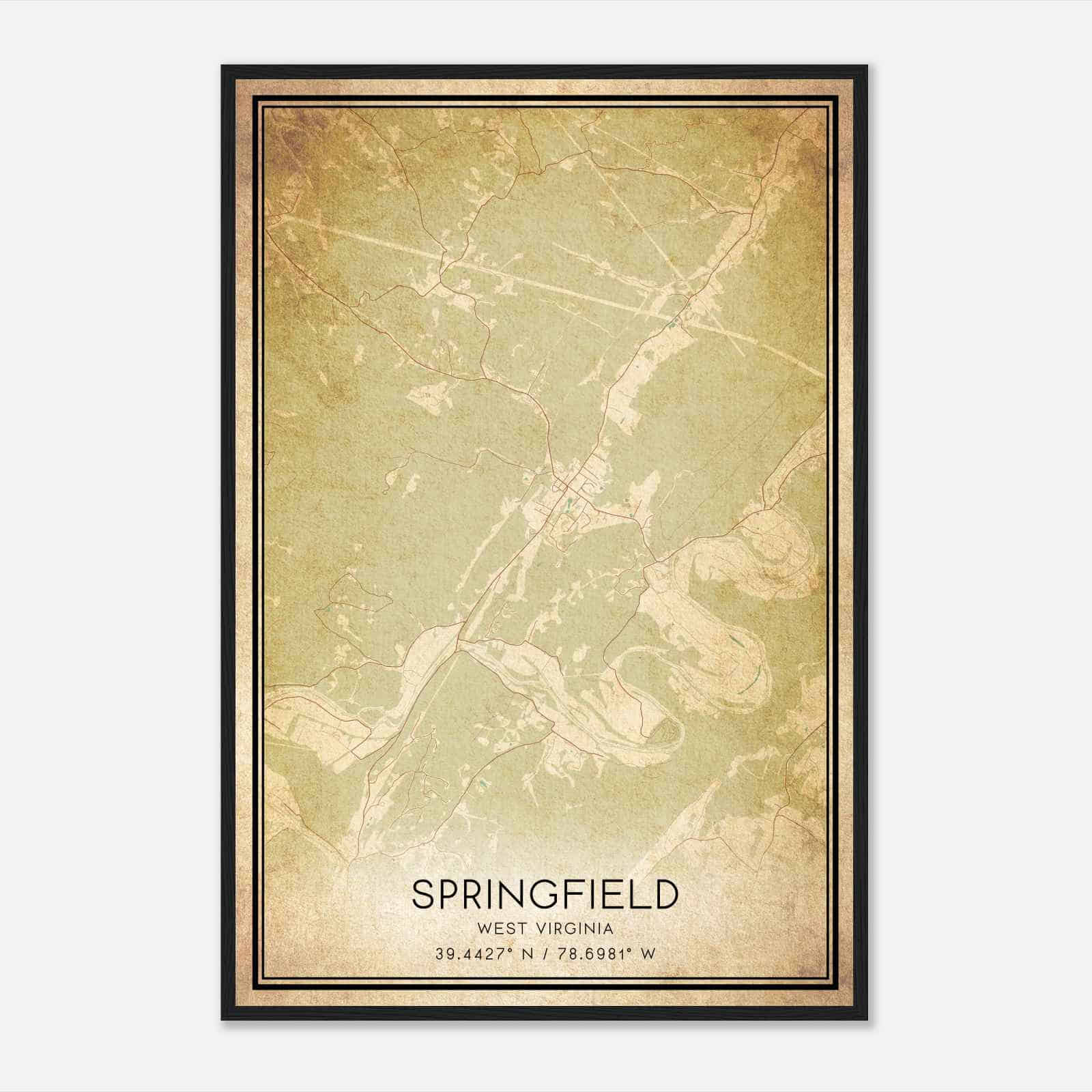 Vintage Springfield West Virginia Map Poster, Springfield WV City Road ...