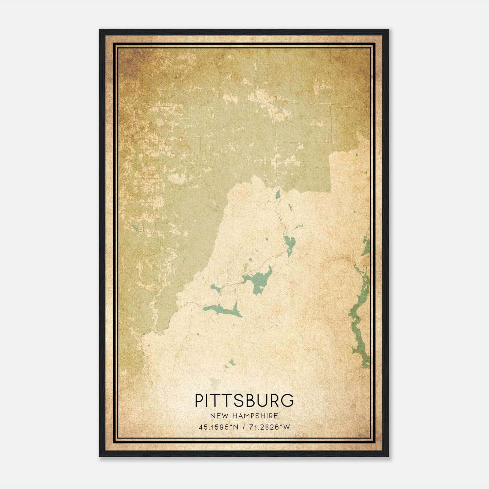 Vintage Pittsburg New Hampshire Map Poster, Pittsburg NH City Road Wall ...
