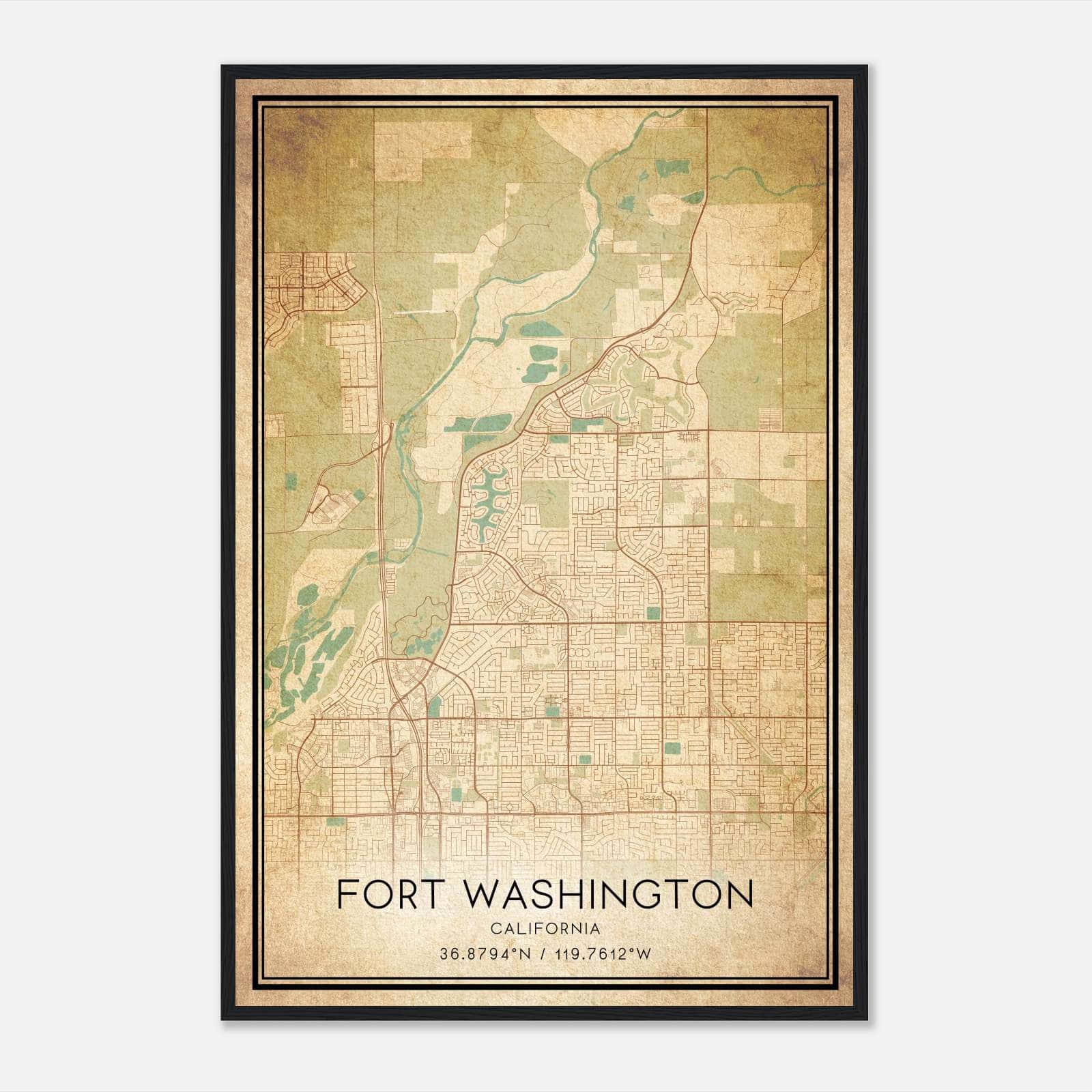 Vintage Fort Washington California Map Poster, Fort Washington CA City ...