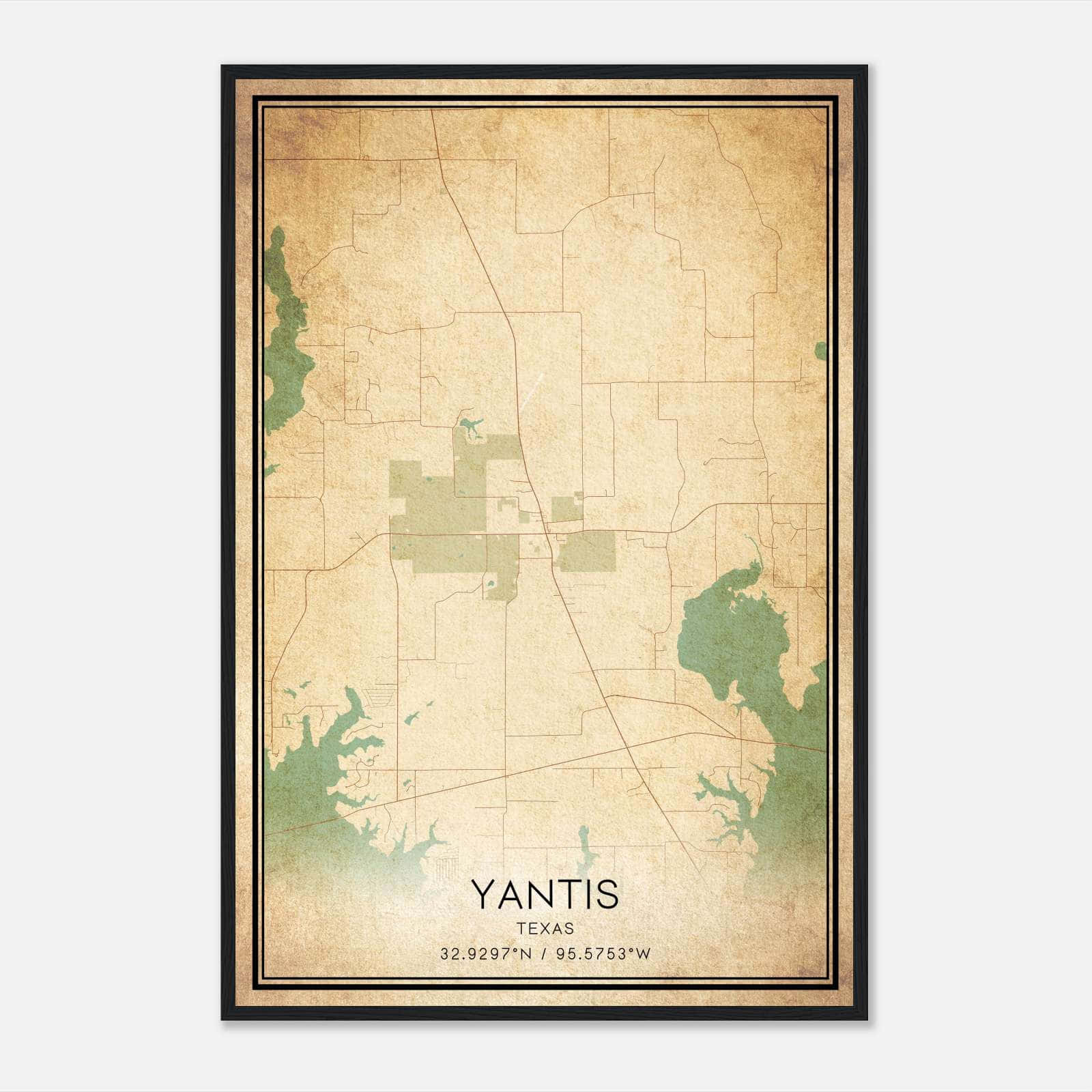 Vintage Yantis Texas Map Poster, Yantis TX City Road Wall Art Print ...