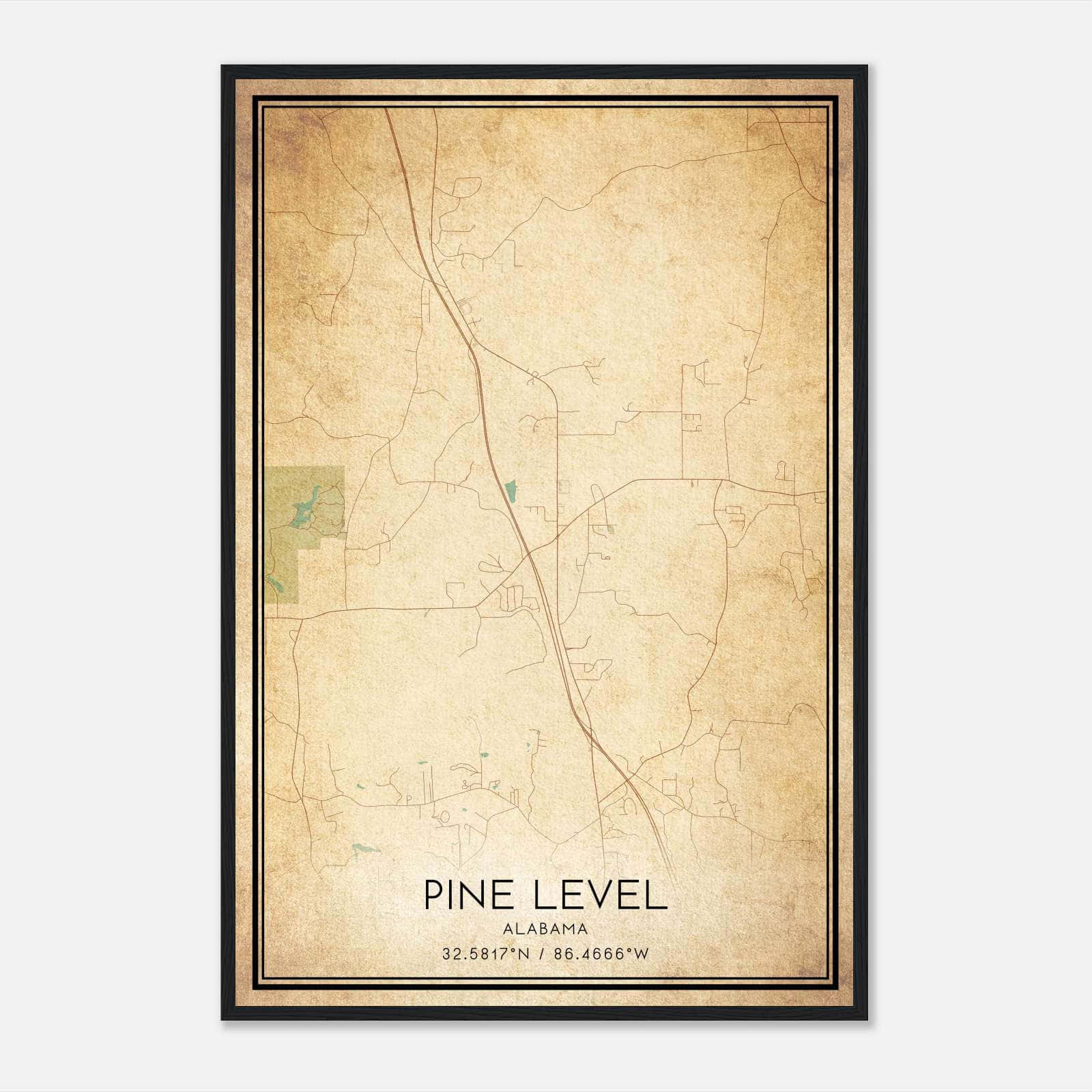 Vintage Pine Level Alabama Map Poster, Pine Level AL City Road Wall Art ...