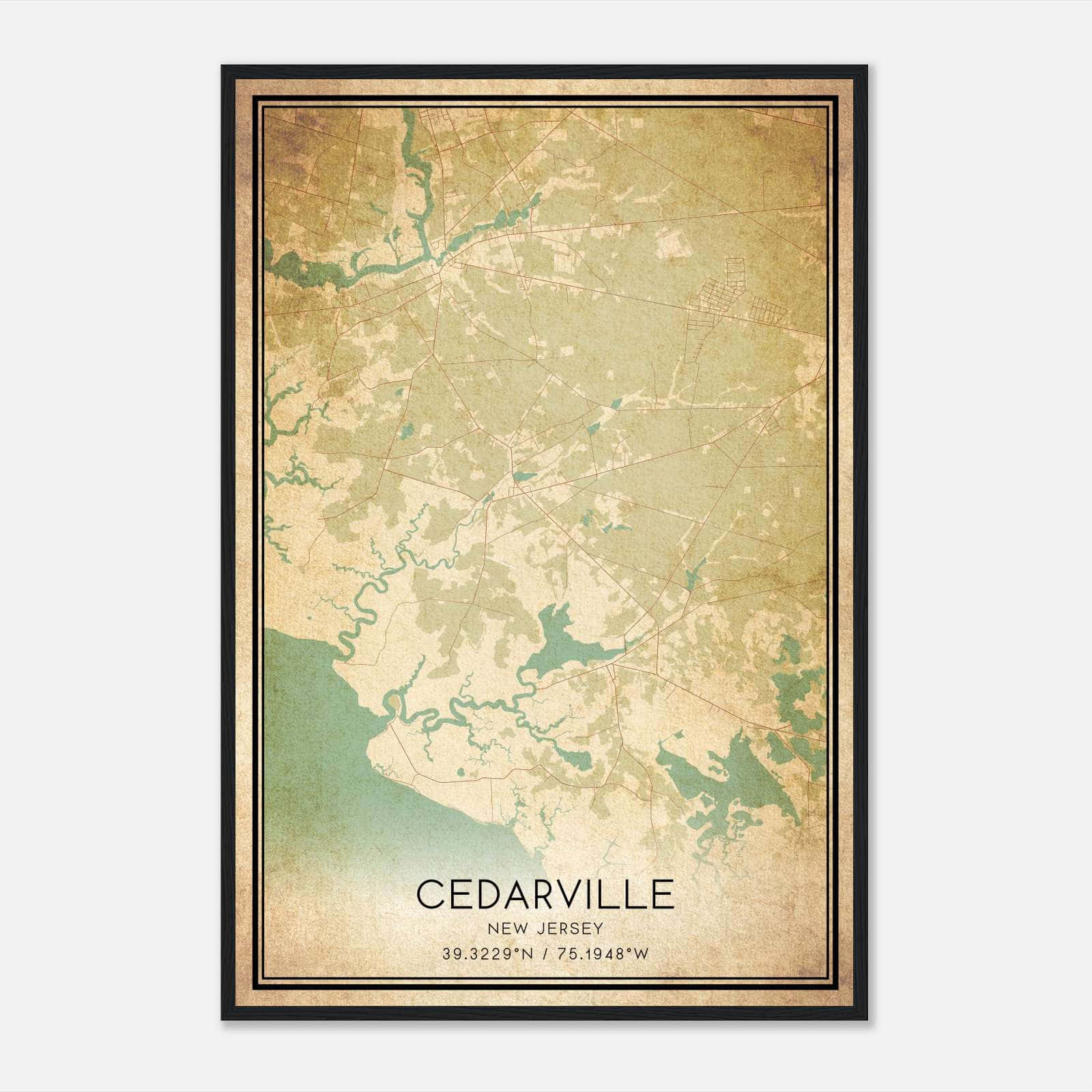 Vintage Cedarville New Jersey Map Poster, Cedarville NJ City Road Wall ...