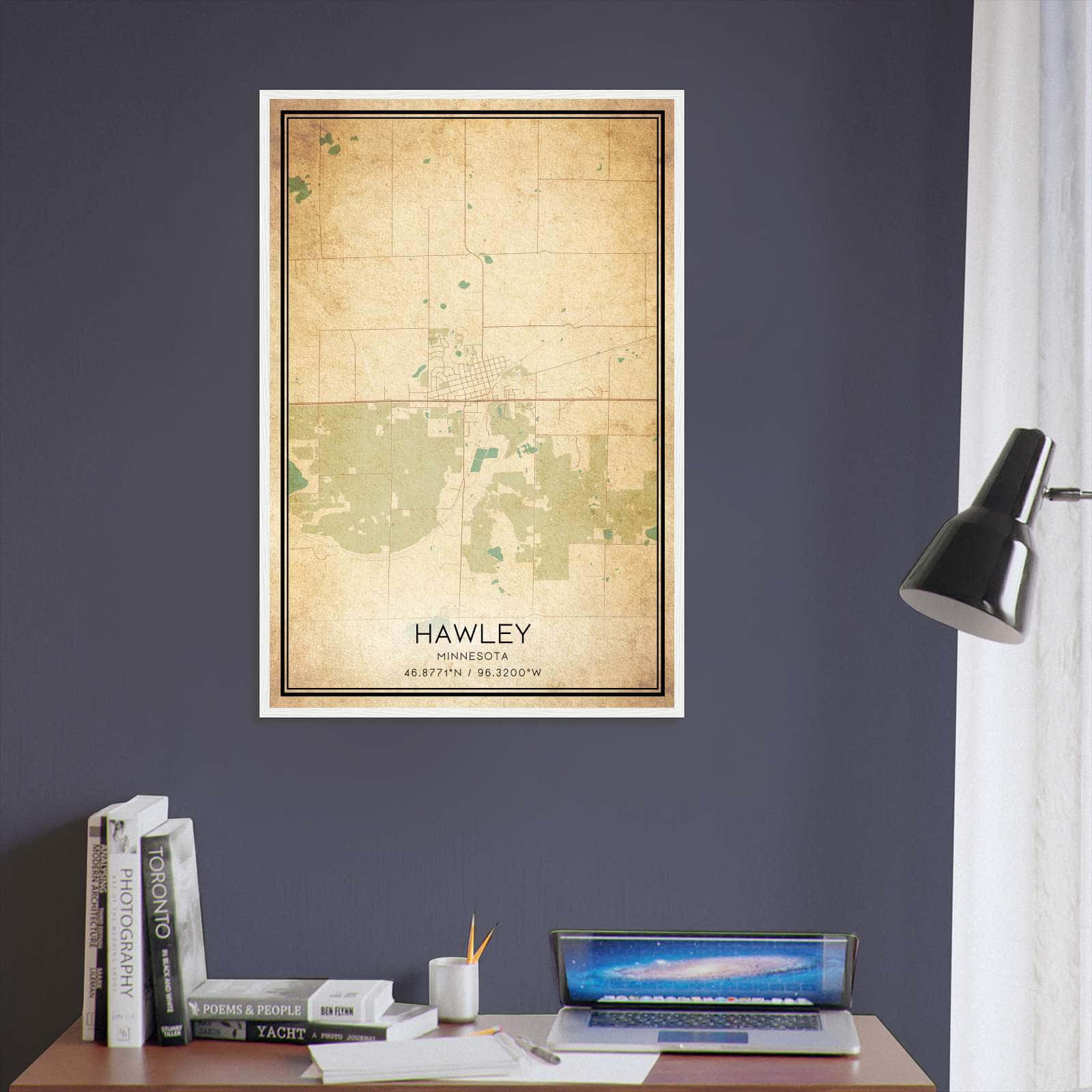 Vintage Hawley Minnesota Map Poster, Hawley MN City Road Wall Art Print ...