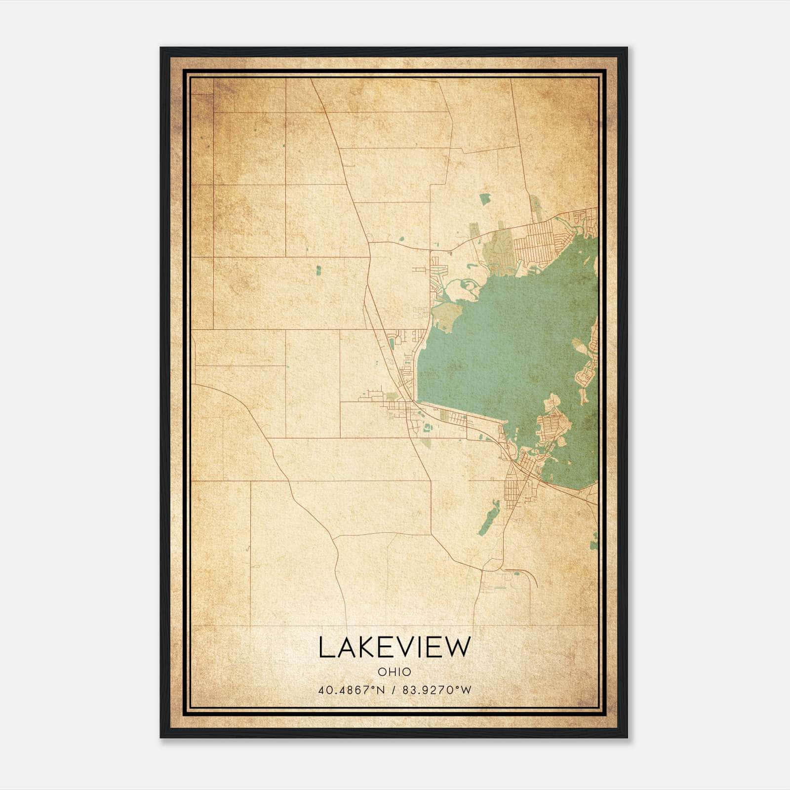 Vintage Lakeview Ohio Map Poster, Lakeview OH City Road Wall Art Print ...