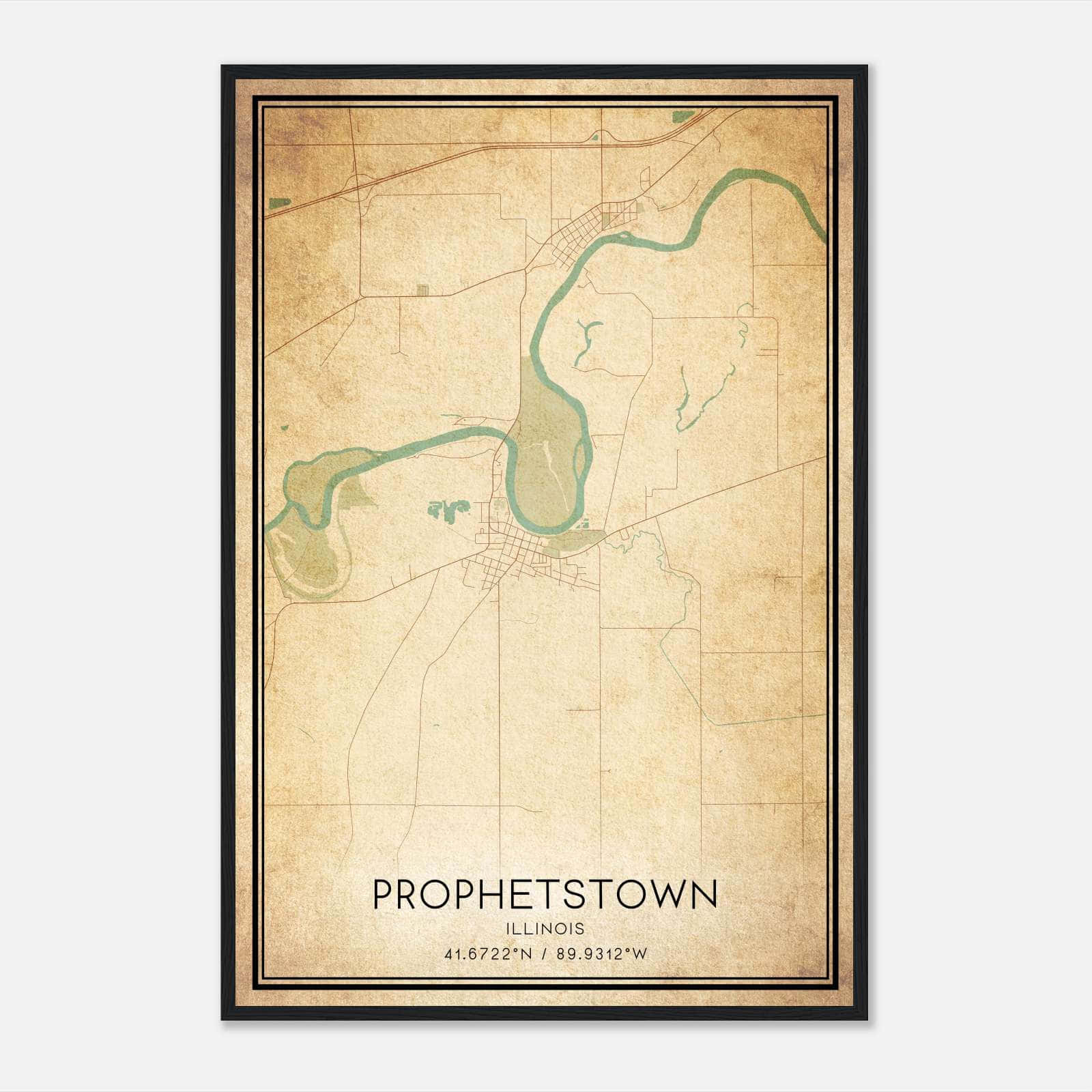 Vintage Prophetstown Illinois Map Poster, Prophetstown IL City Road ...