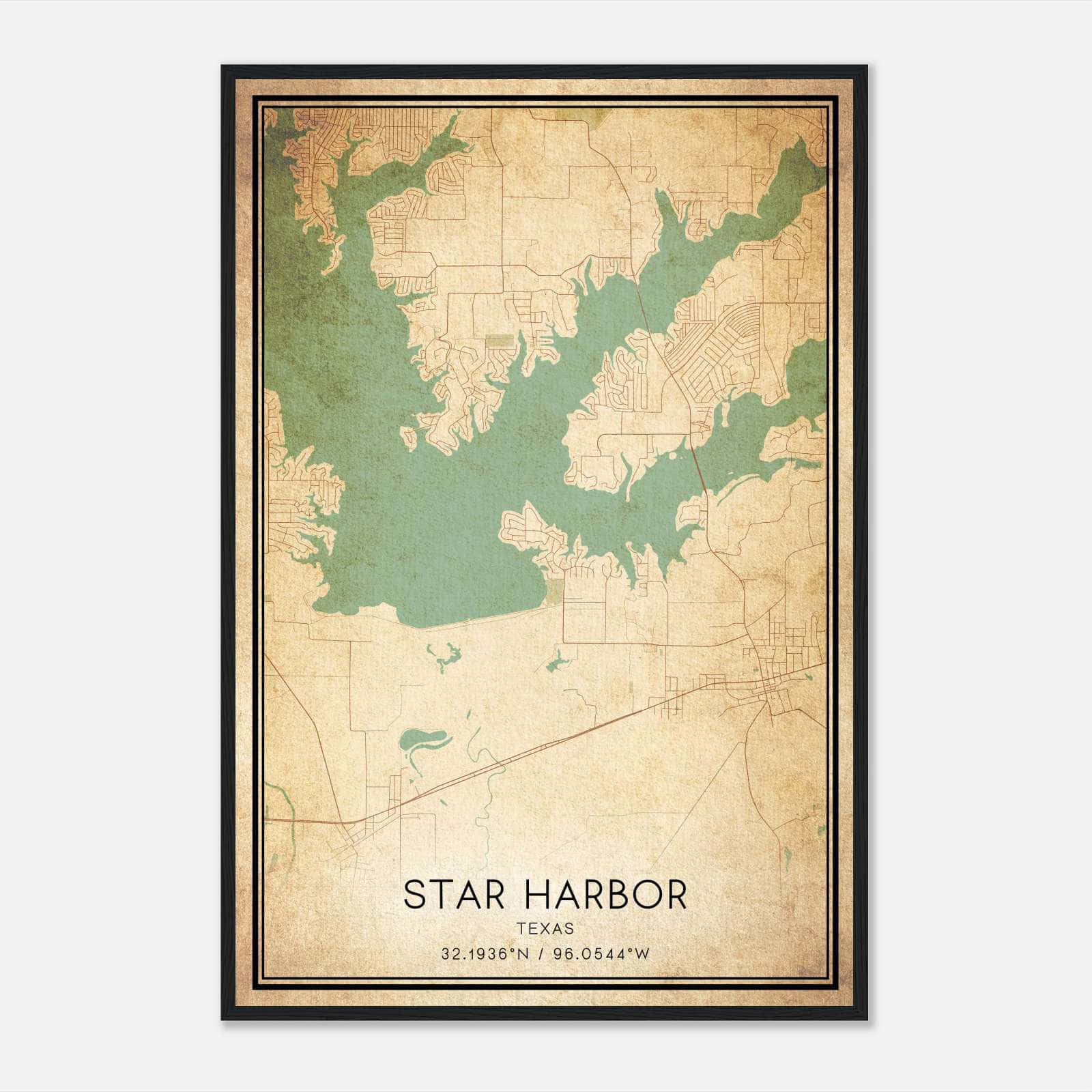 Vintage Star Harbor Texas Map Poster, Star Harbor TX City Road Wall Art ...