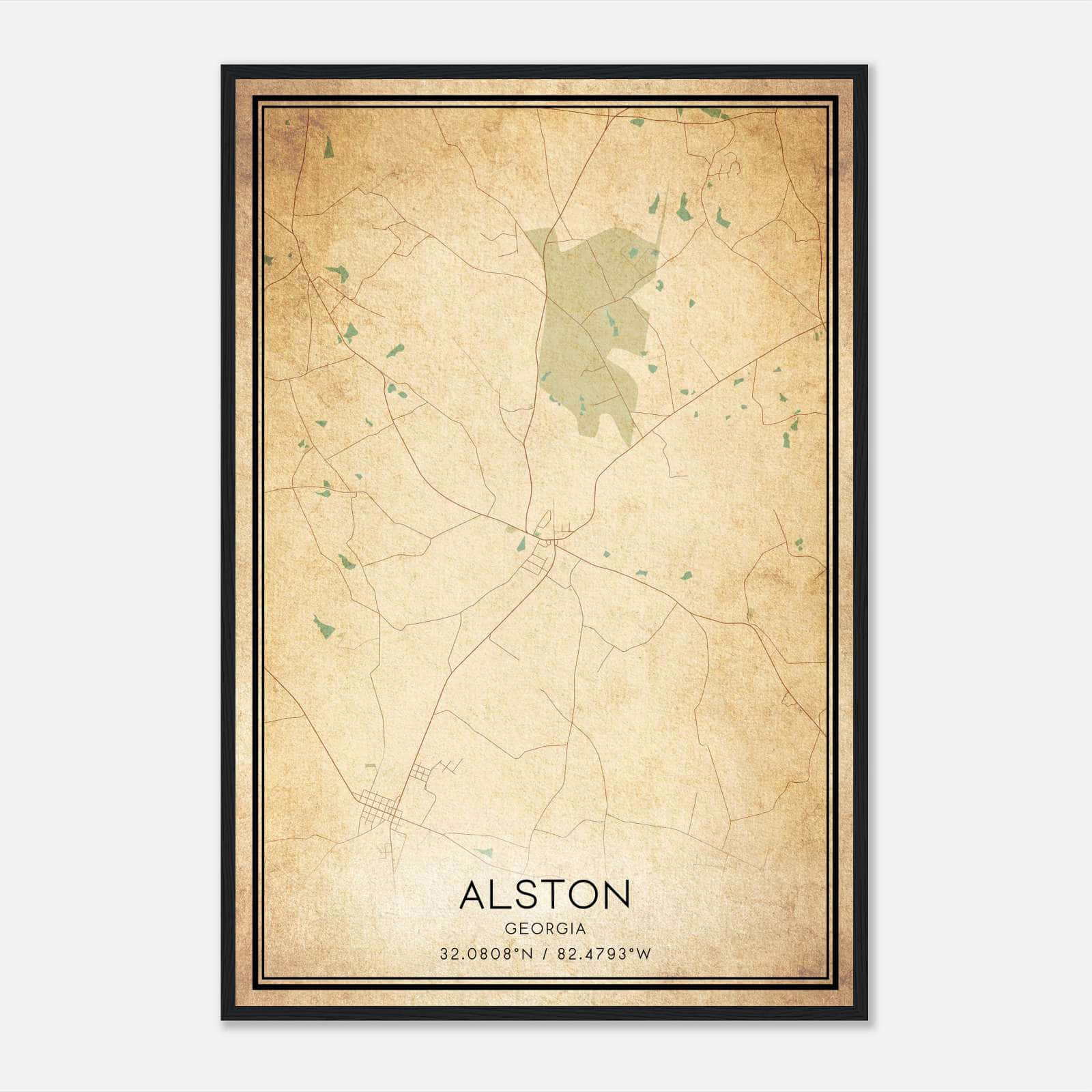 Vintage Alston Georgia Map Poster, Alston GA City Road Wall Art Print ...