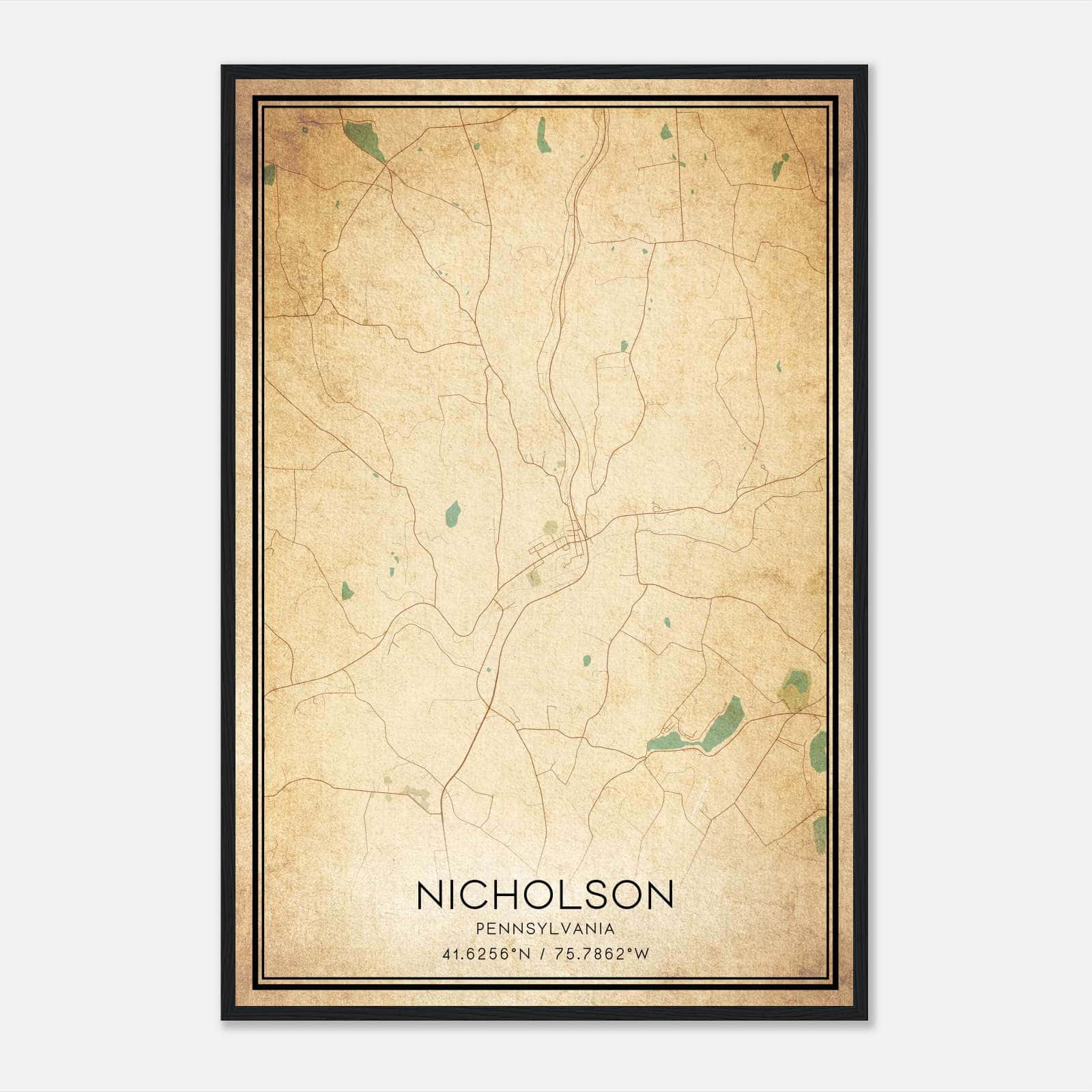 Vintage Nicholson Pennsylvania Map Poster, Nicholson PA City Road Wall ...