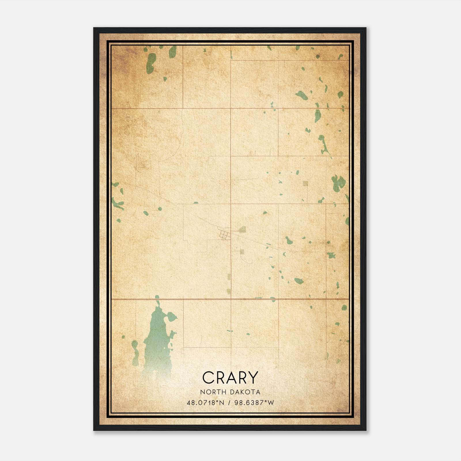 Vintage Crary North Dakota Map Poster, Crary ND City Road Wall Art ...