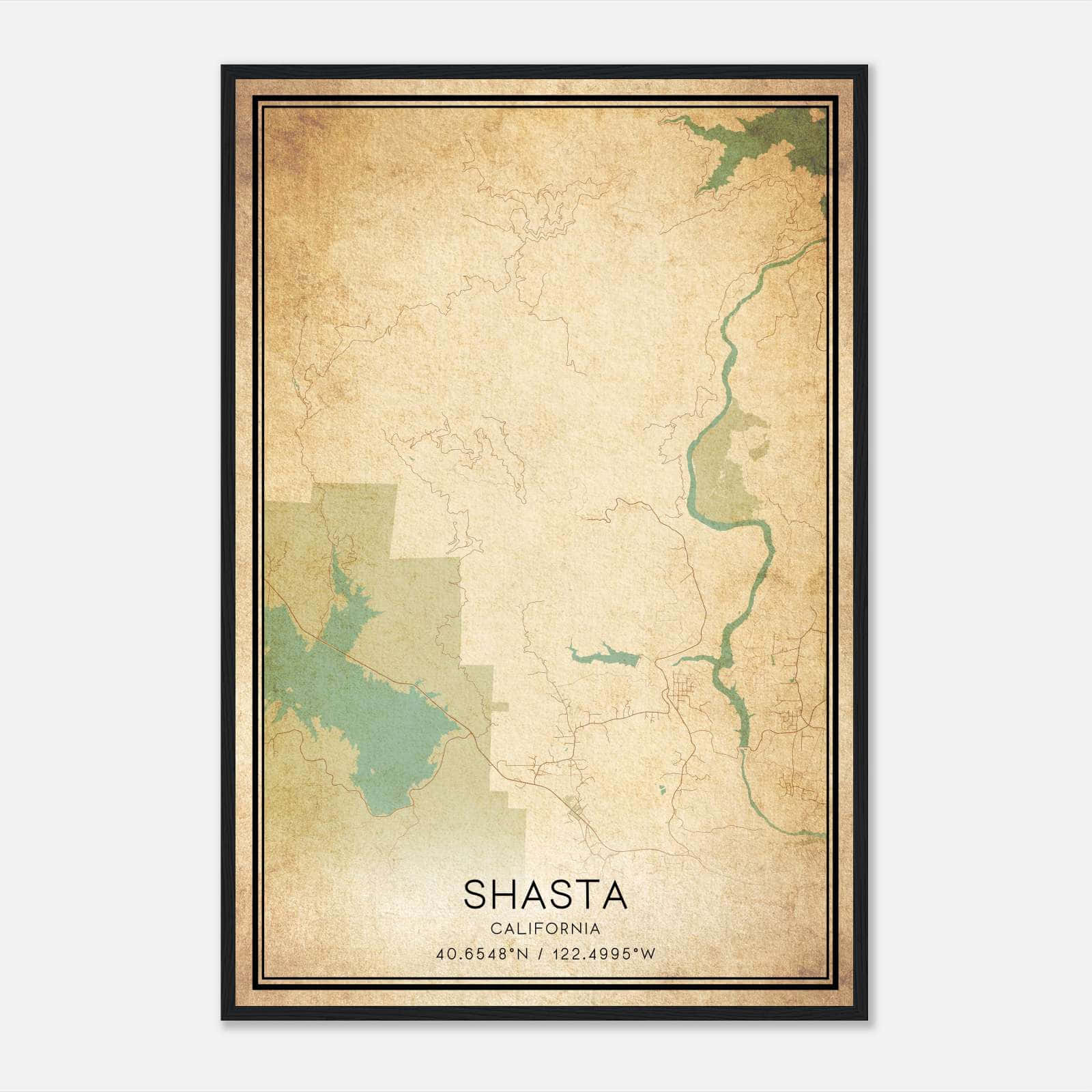 Vintage Shasta California Map Poster, Shasta CA City Road Wall Art ...