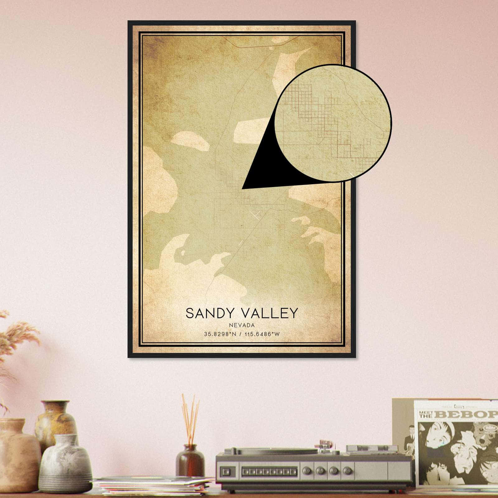 Vintage Sandy Valley Nevada Map Poster, Sandy Valley NV City Road Wall ...