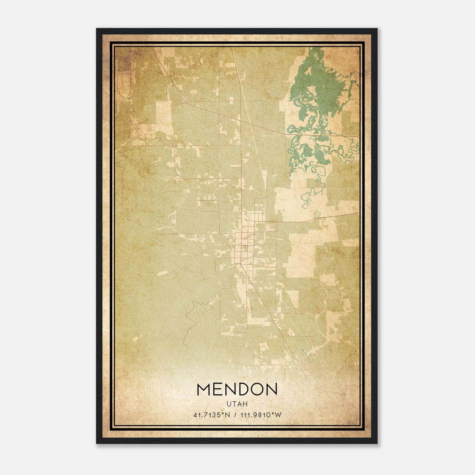 Vintage Mendon Utah Map Poster, Mendon UT City Road Wall Art Print ...