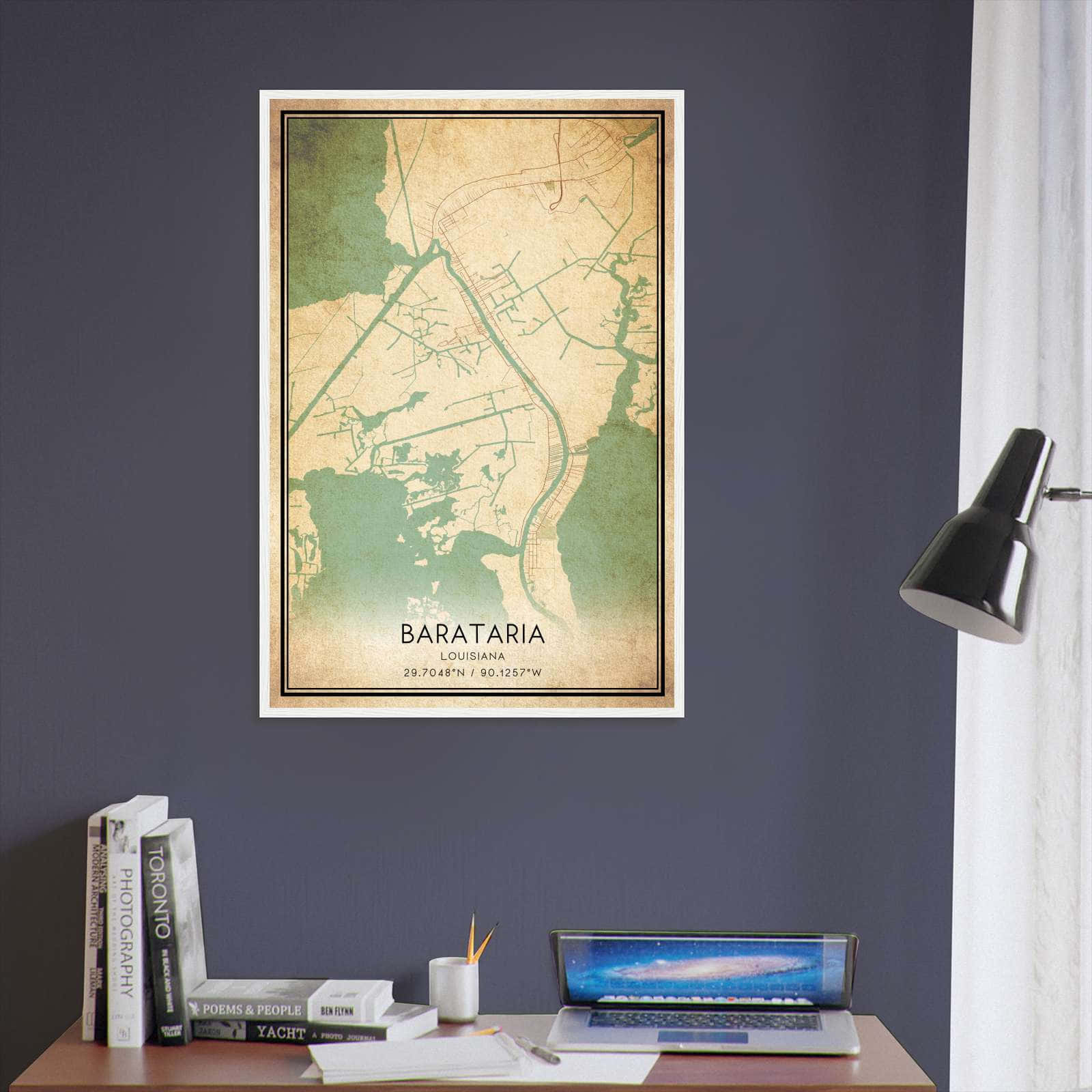 Vintage Barataria Louisiana Map Poster, Barataria LA City Road Wall Art ...