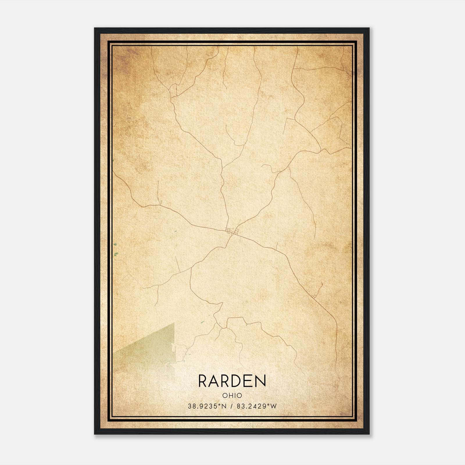 Vintage Rarden Ohio Map Poster, Rarden OH City Road Wall Art Print ...