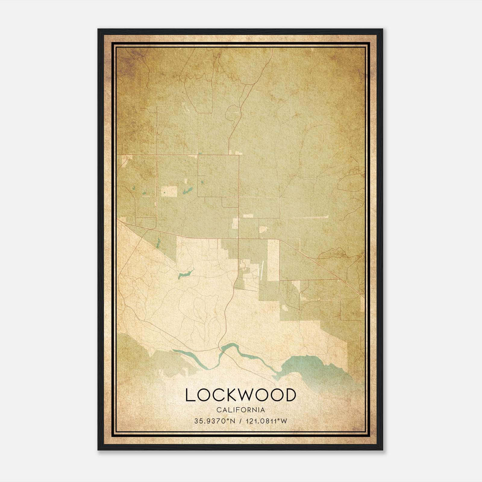 Vintage Lockwood California Map Poster, Lockwood CA City Road Wall Art ...
