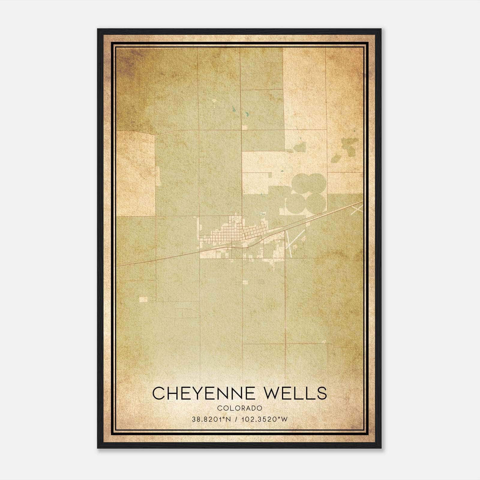 Vintage Cheyenne Wells Colorado Map Poster, Cheyenne Wells CO City Road ...
