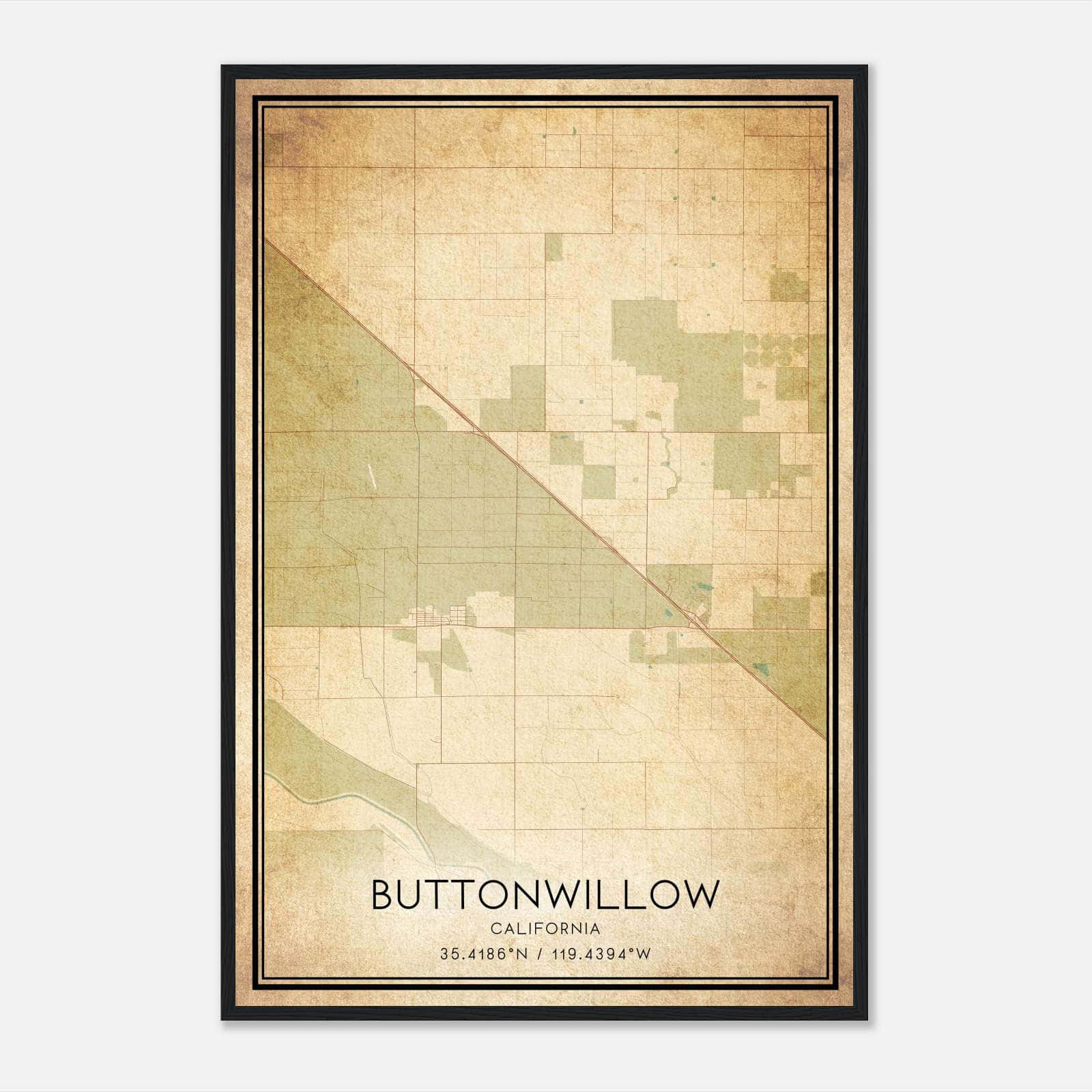 Vintage Buttonwillow California Map Poster, Buttonwillow CA City Road ...
