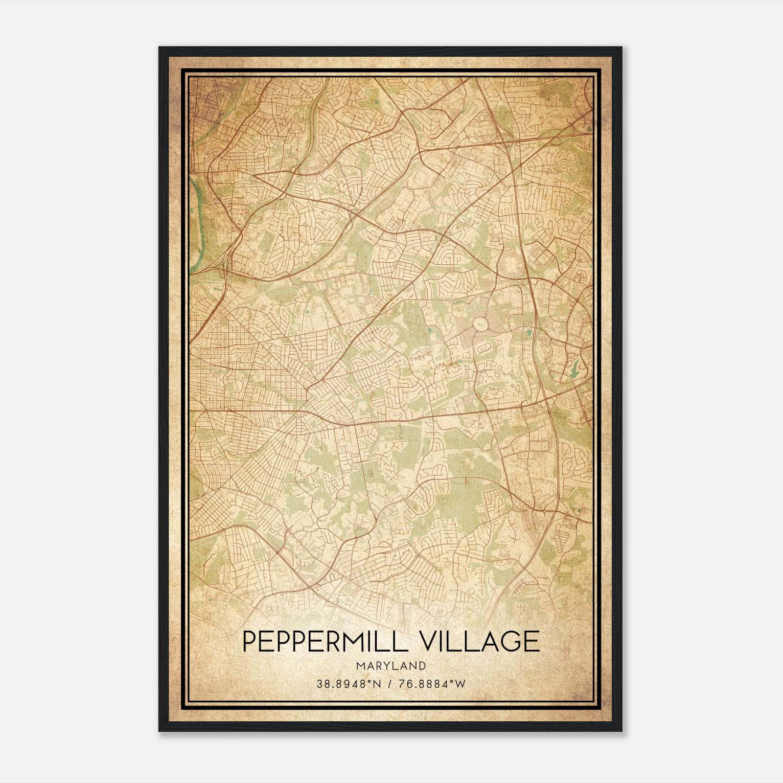 Vintage Peppermill Village Maryland Map Poster, Peppermill Village MD ...