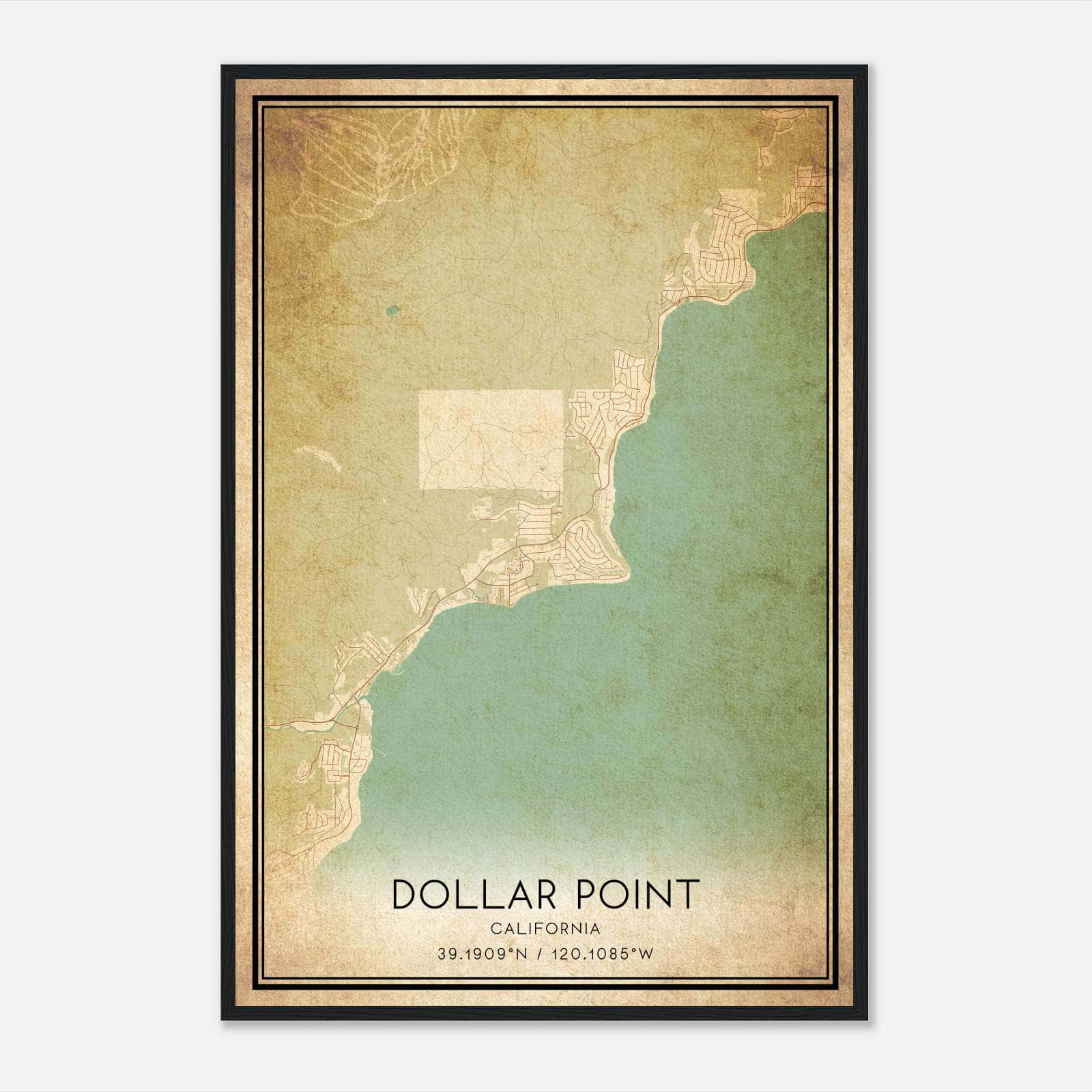 Vintage Dollar Point California Map Poster, Dollar Point CA City Road ...