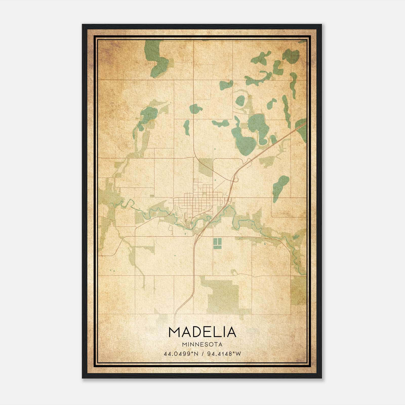 Vintage Madelia Minnesota Map Poster, Madelia MN City Road Wall Art Print - Custom Maps & Posters