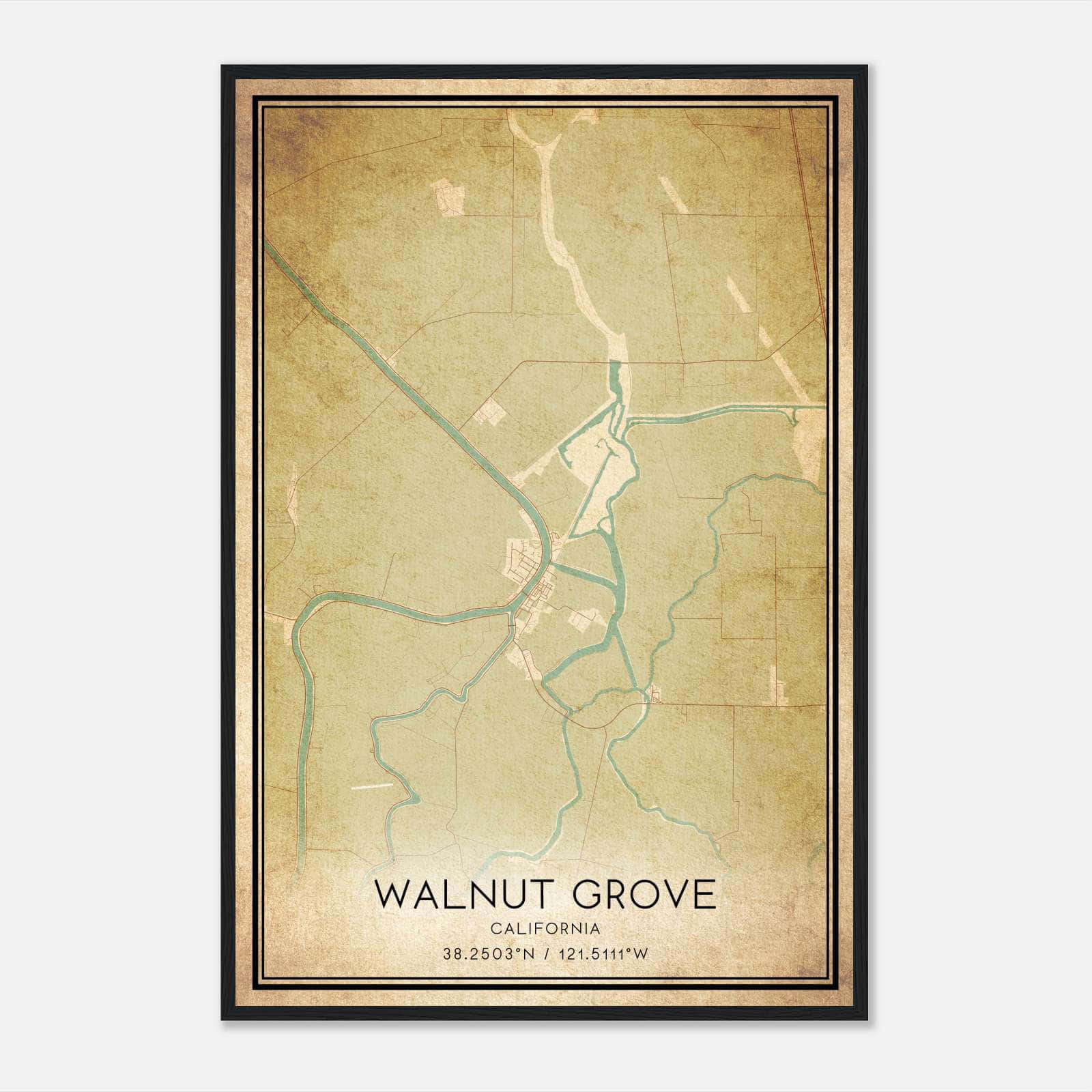 Vintage Walnut Grove California Map Poster, Walnut Grove CA City Road ...