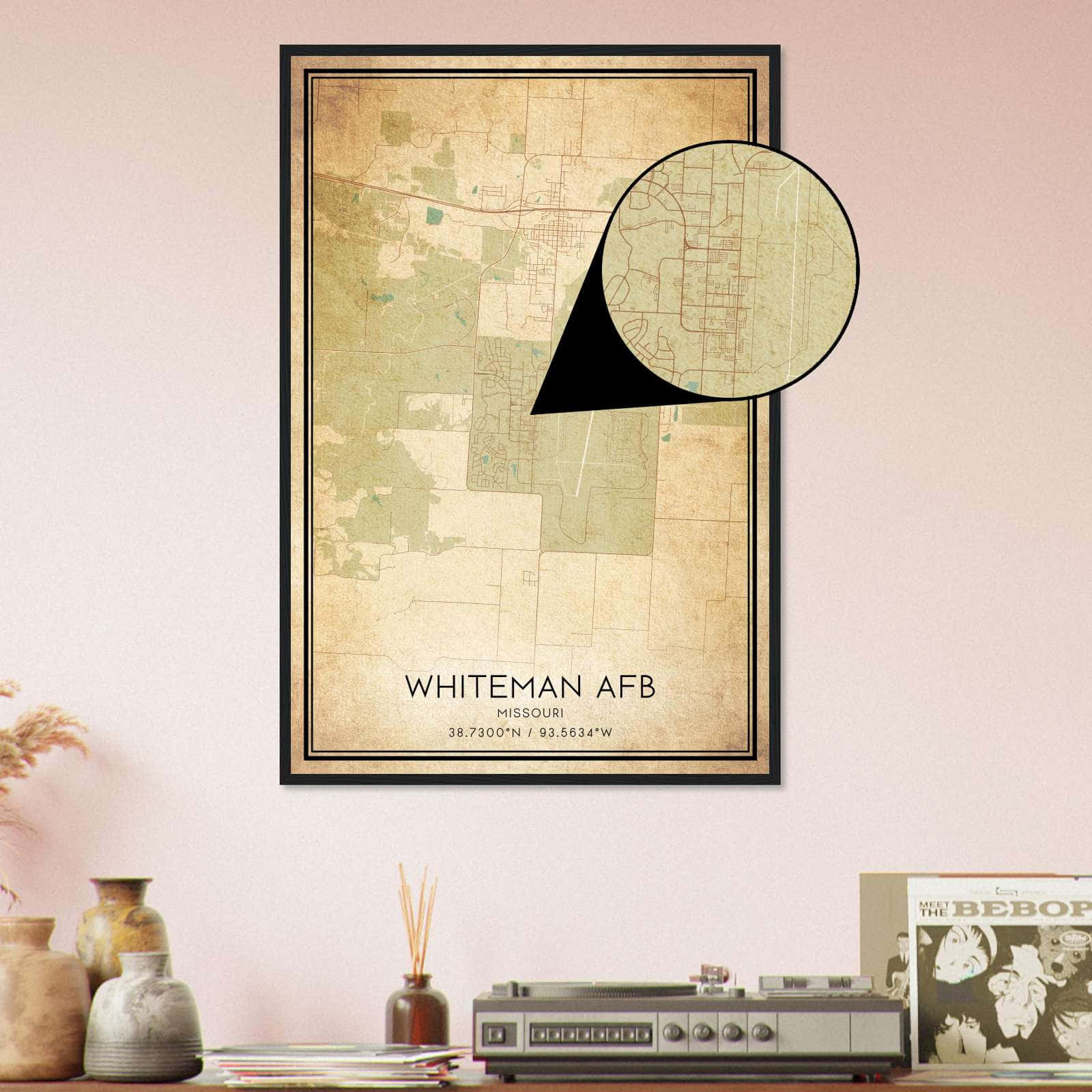 Vintage Whiteman Afb Missouri Map Poster, Whiteman Afb MO City Road ...
