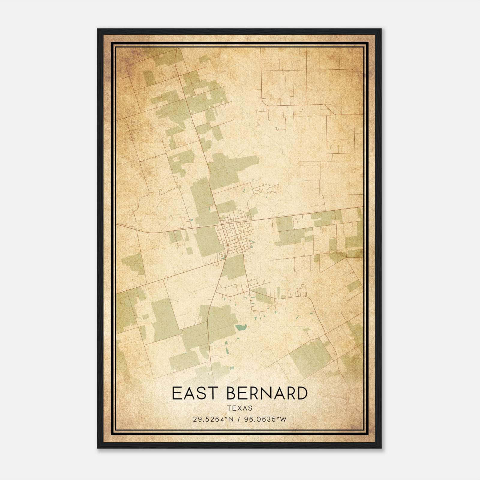 Vintage East Bernard Texas Map Poster, East Bernard TX City Road Wall Art Print - Custom Maps ...