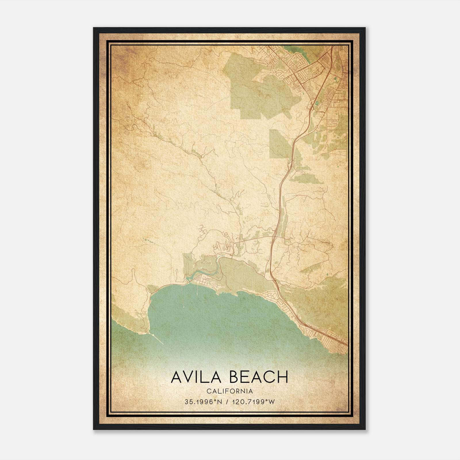 Vintage Avila Beach California Map Poster, Avila Beach CA City Road ...