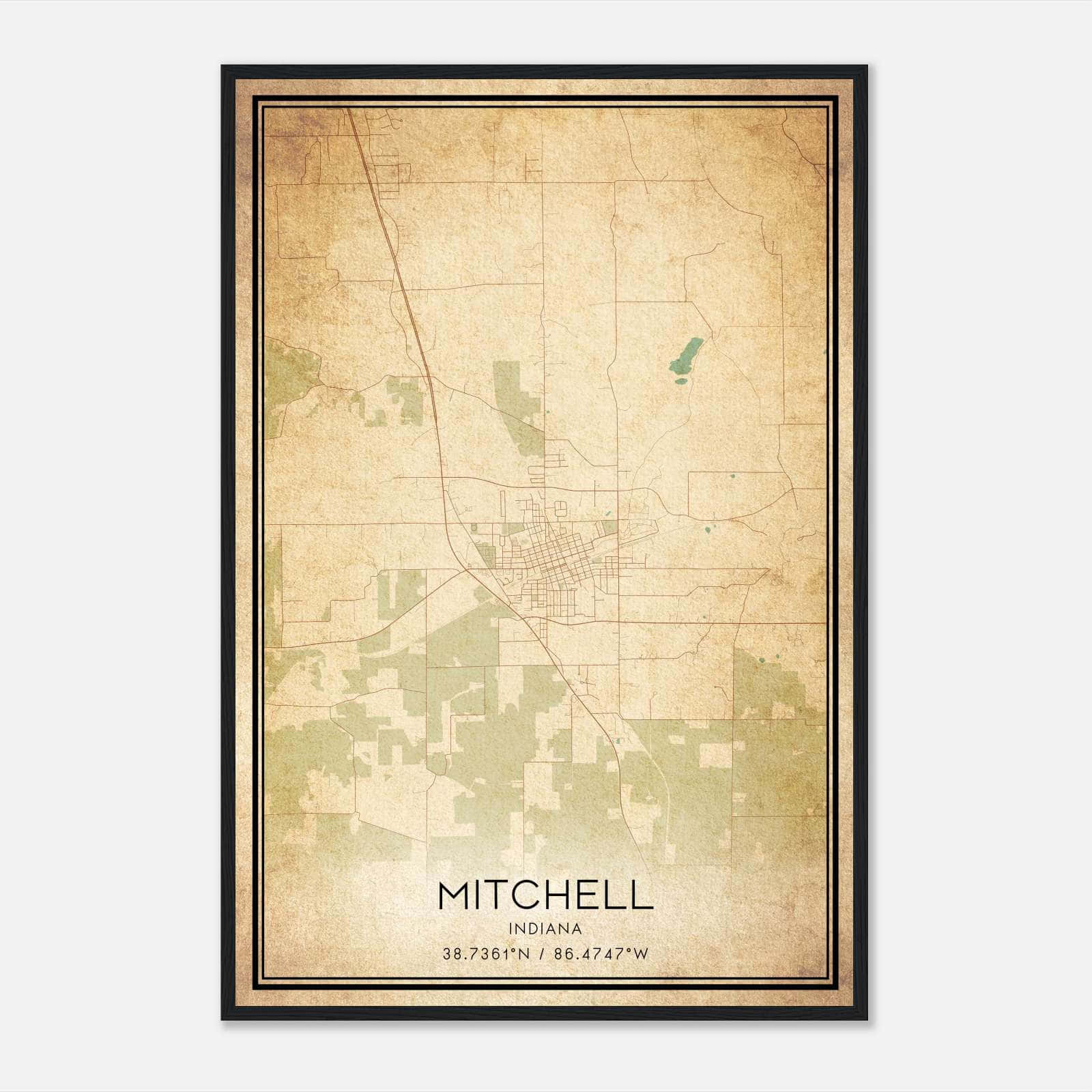 Vintage Mitchell Indiana Map Poster, Mitchell IN City Road Wall Art ...