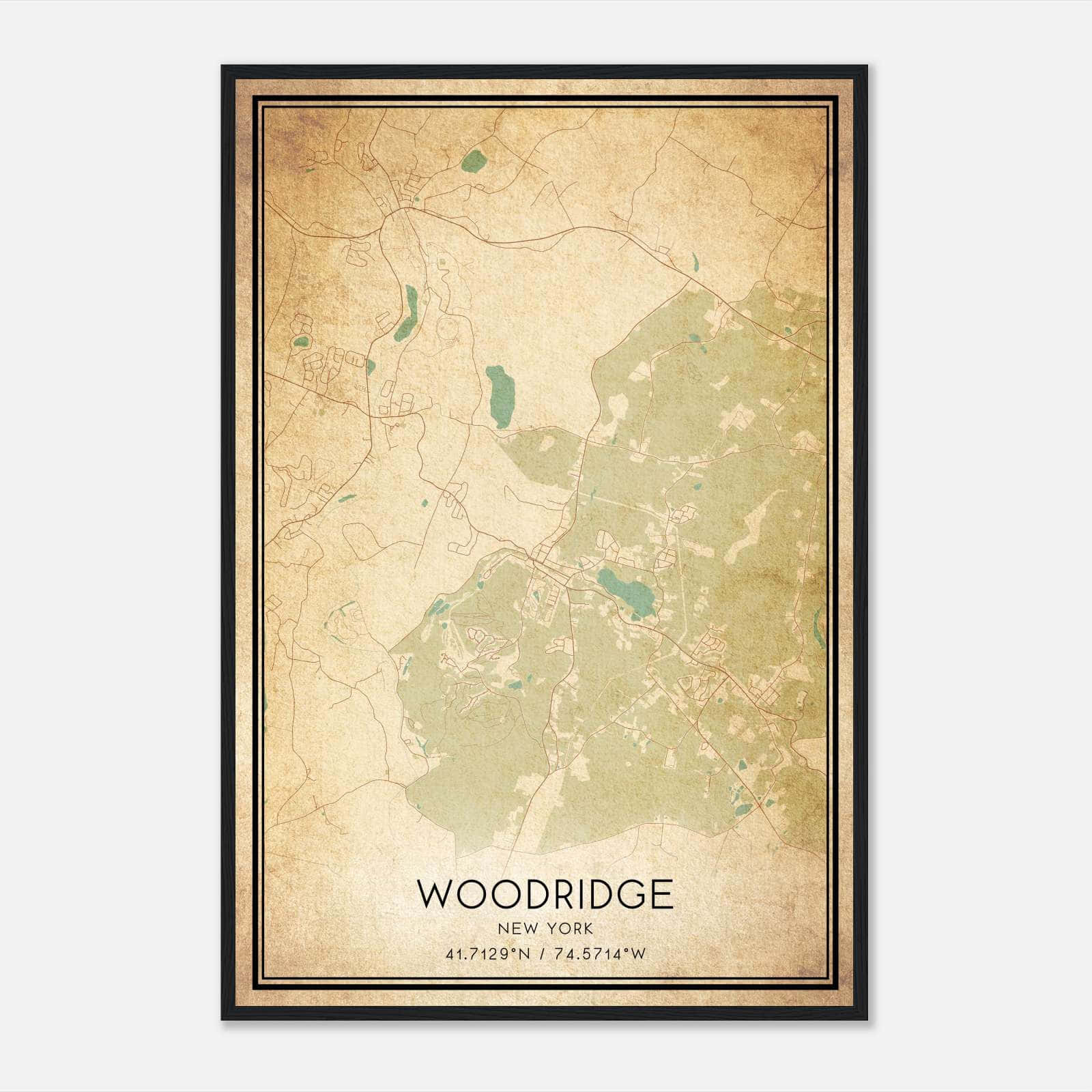 Vintage Woodridge New York Map Poster, Woodridge NY City Road Wall Art ...
