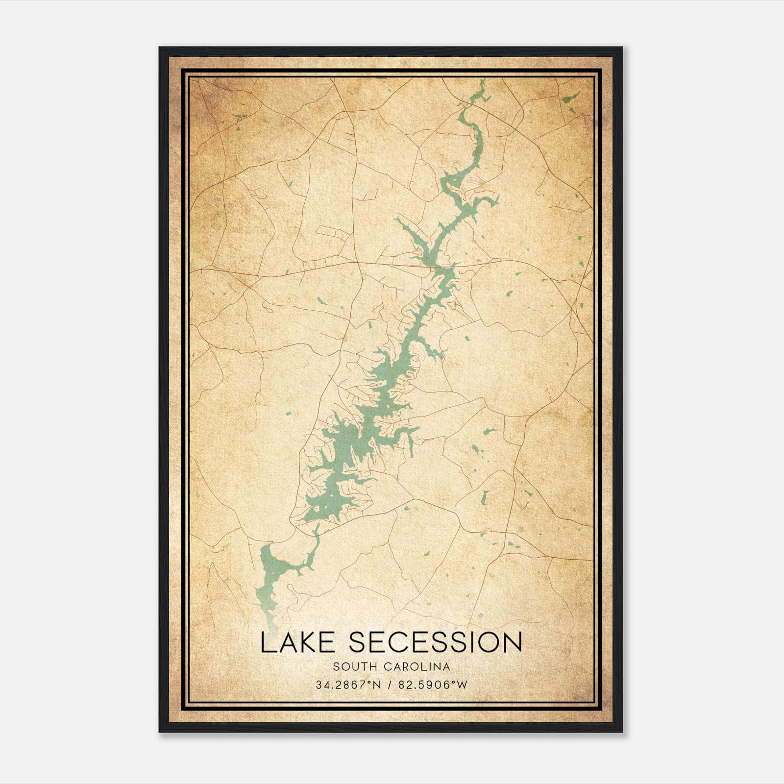 Vintage Lake Secession South Carolina Map Poster, Lake Secession SC ...