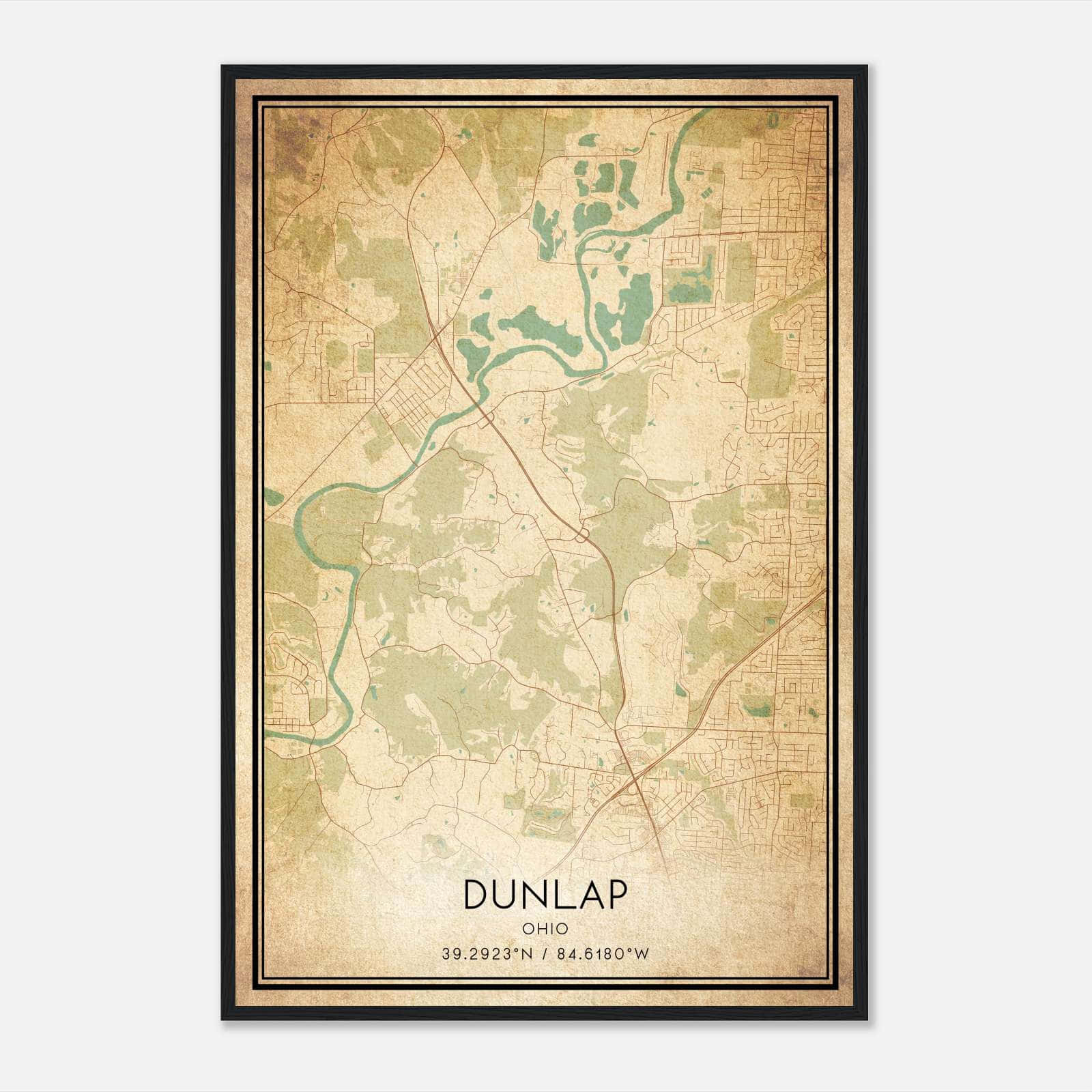 Vintage Dunlap Ohio Map Poster, Dunlap OH City Road Wall Art Print ...