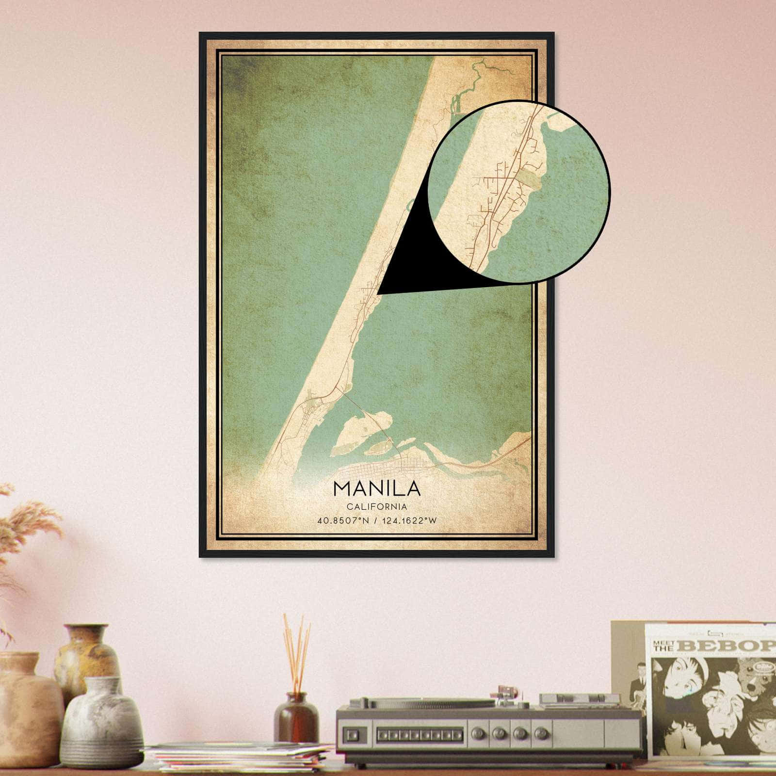 Vintage Manila California Map Poster, Manila CA City Road Wall Art ...