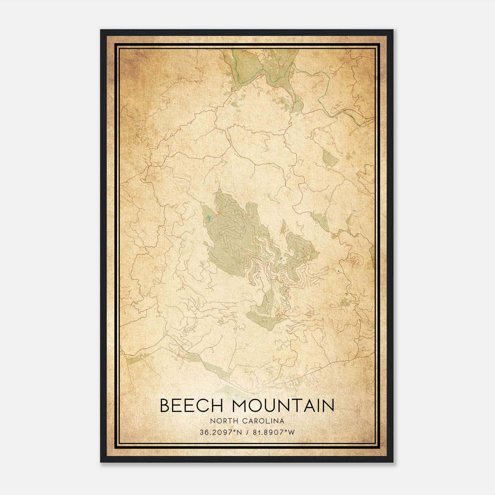 Vintage Beech Mountain North Carolina Map Poster, Beech Mountain NC ...